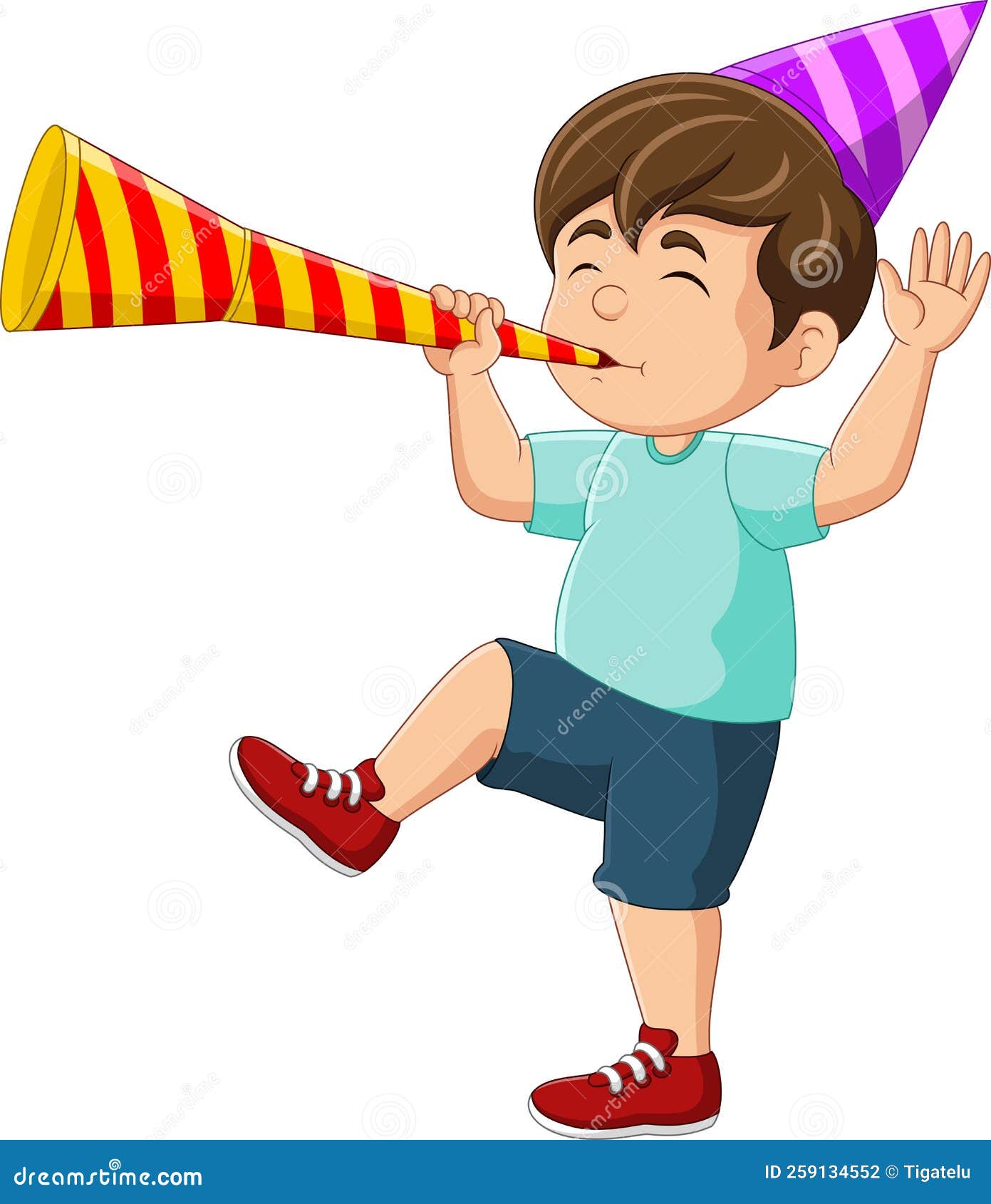 Cartoon Little Boy Blowing a Trumpet Stock Illustration - Illustration ...