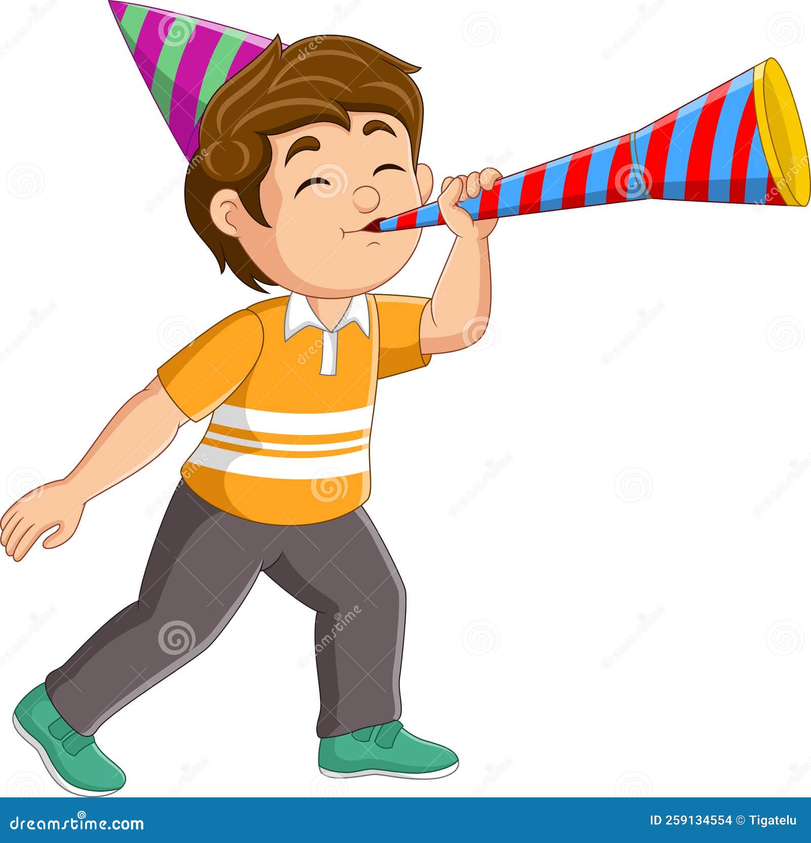 Cartoon Little Boy Blowing a Trumpet Stock Vector - Illustration of ...