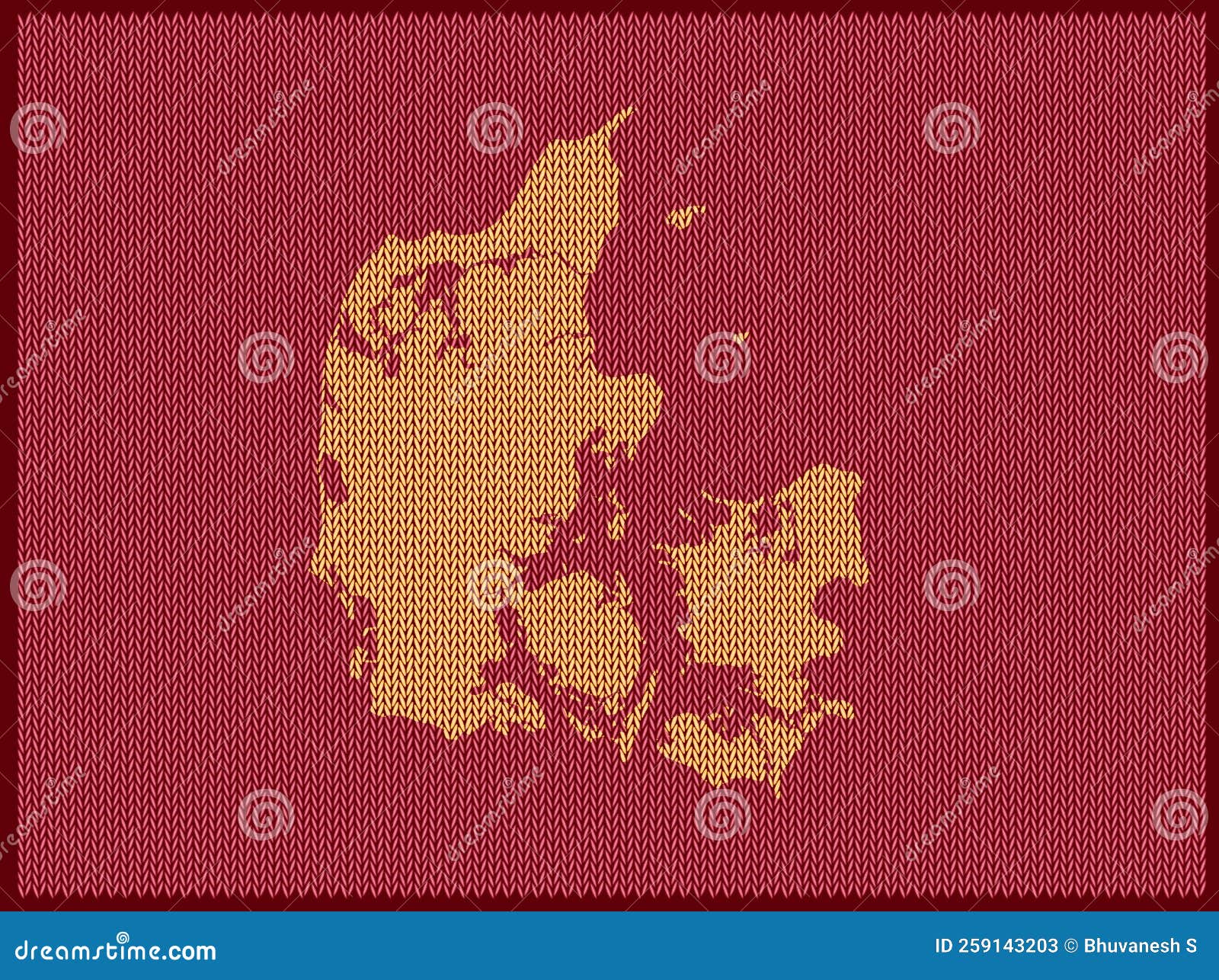 Knitting Pattern Map of Country Denmark Isolated on Red Background ...