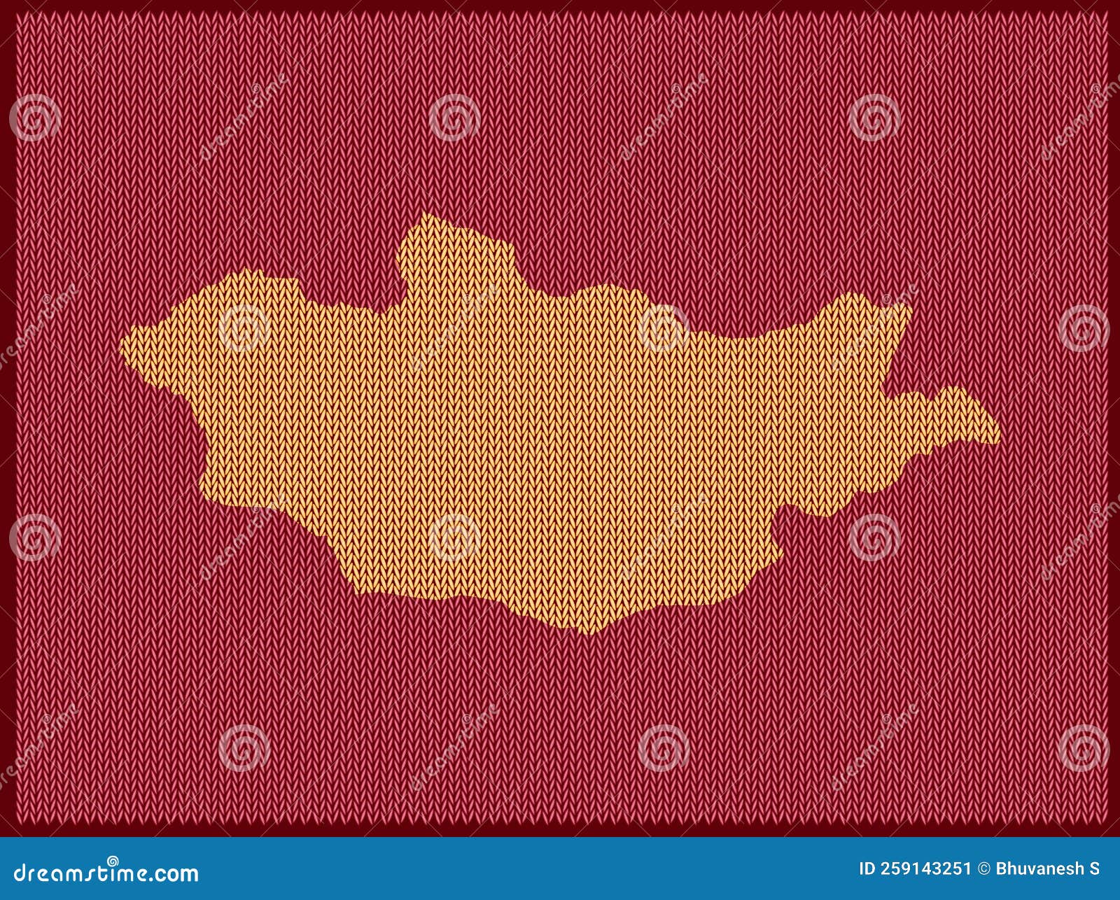 Knitting Pattern Map of Country Mongolia Isolated on Red Background ...