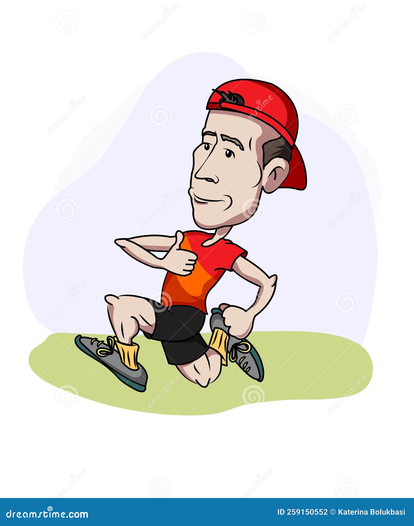 Cartoon Runner Caricature Art Sportsman in a Red T-shirt Running in a ...
