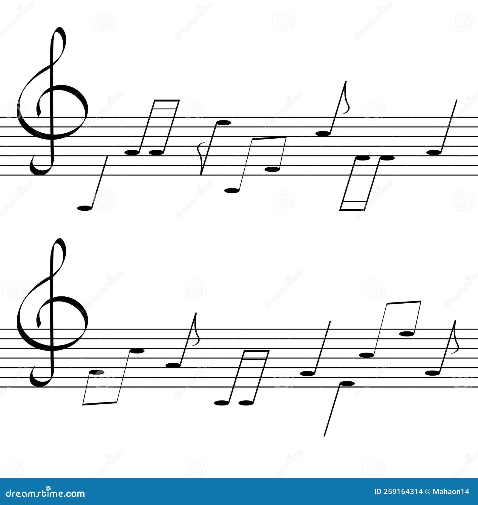 Musical Row with Notes and Treble Clef Stock Vector - Illustration of ...