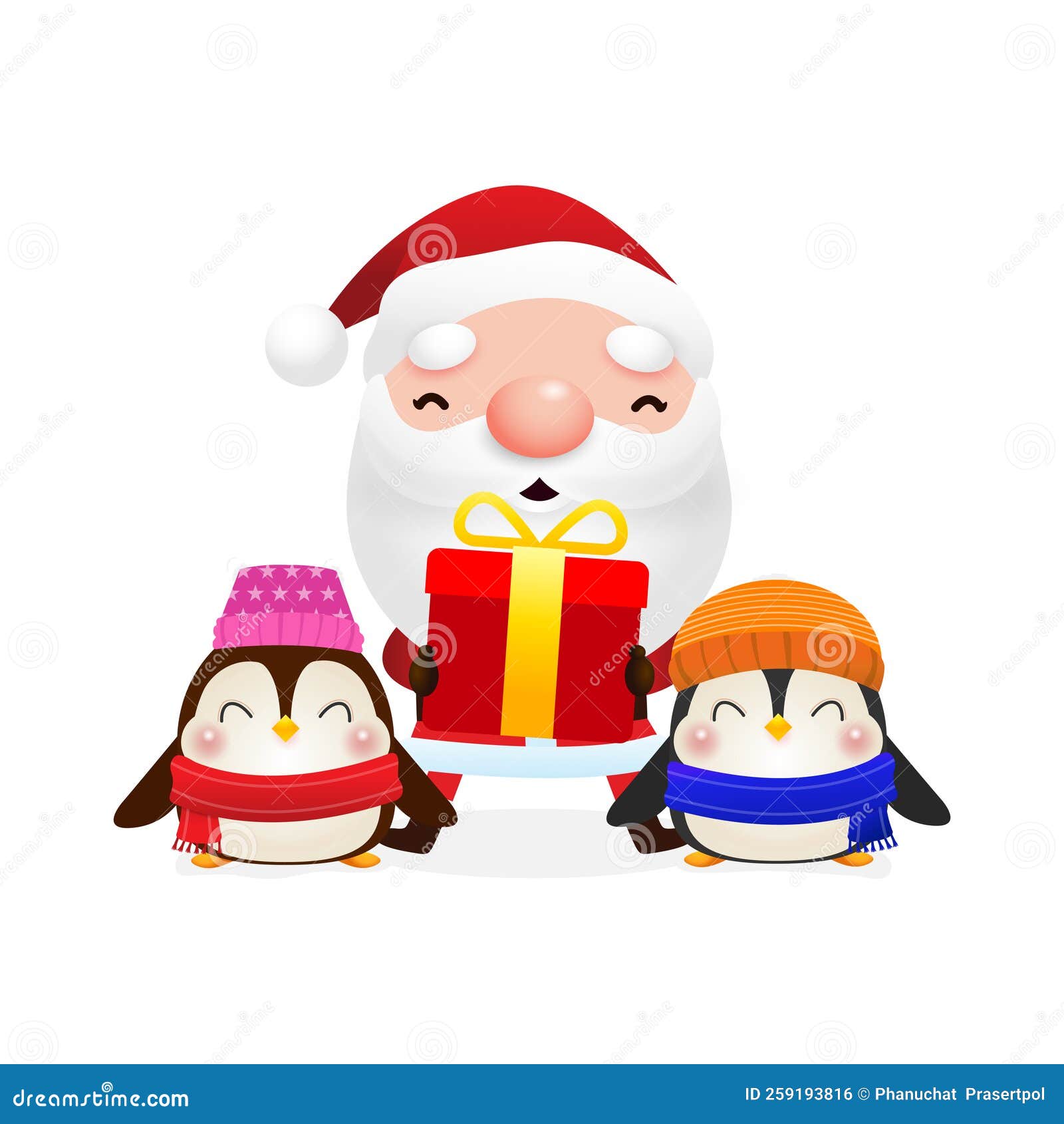 Cartoon Cute Santa Clauses, Merry Christmas and Happy New Year on White ...