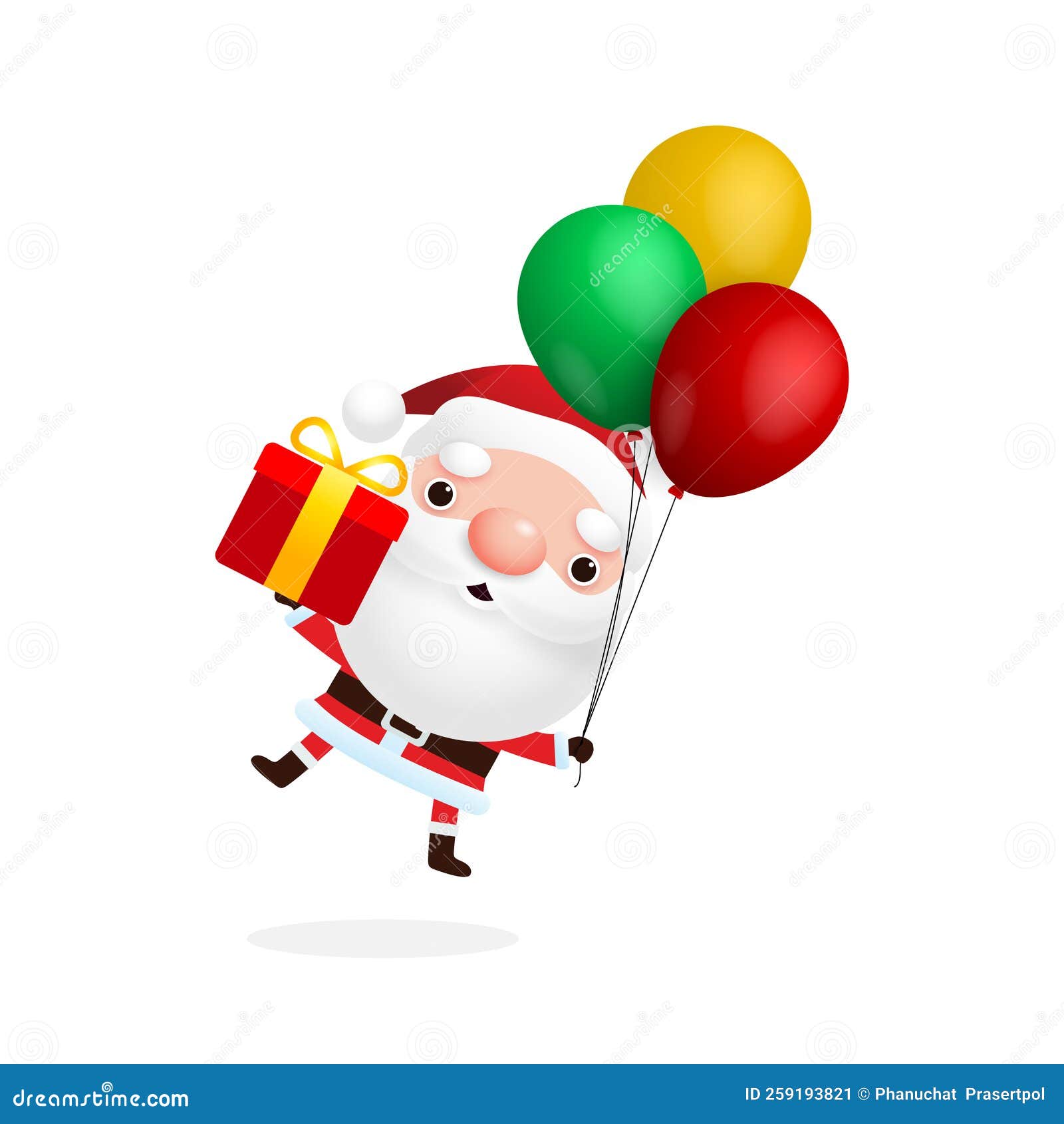 Cartoon Cute Santa Clauses, Merry Christmas and Happy New Year on White ...