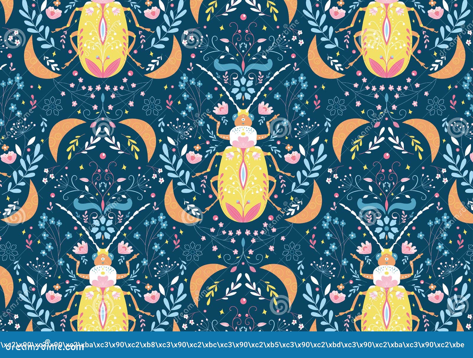 Seamless Pattern with Flowers and Bugs, Insects and Leaves. Stock ...