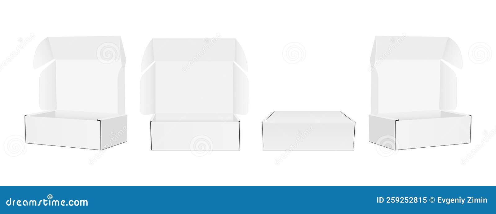 Set of Blank Packing Boxes, Opened, Closed, Front and Side View Stock ...