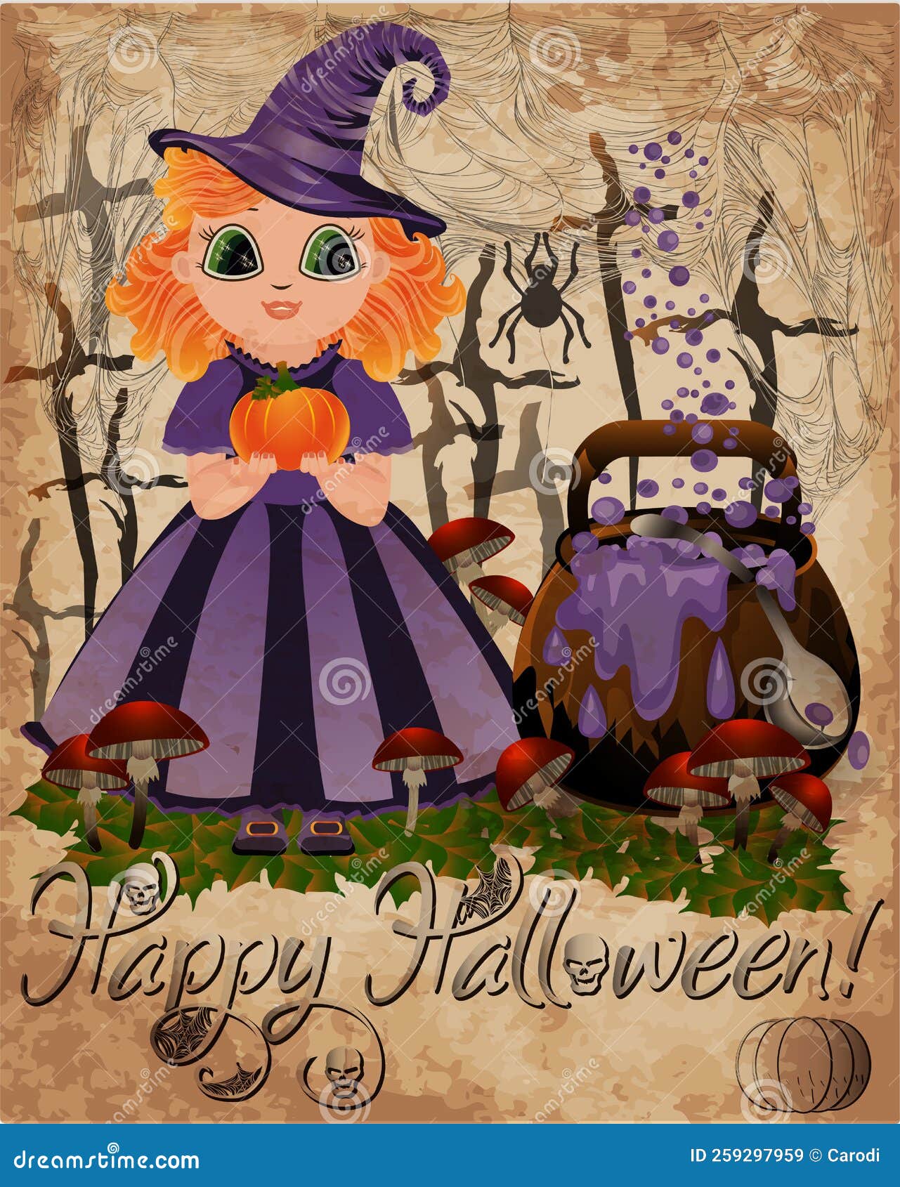 Happy Halloween Greeting Card, Little Cute Witch with Pumpkin ...