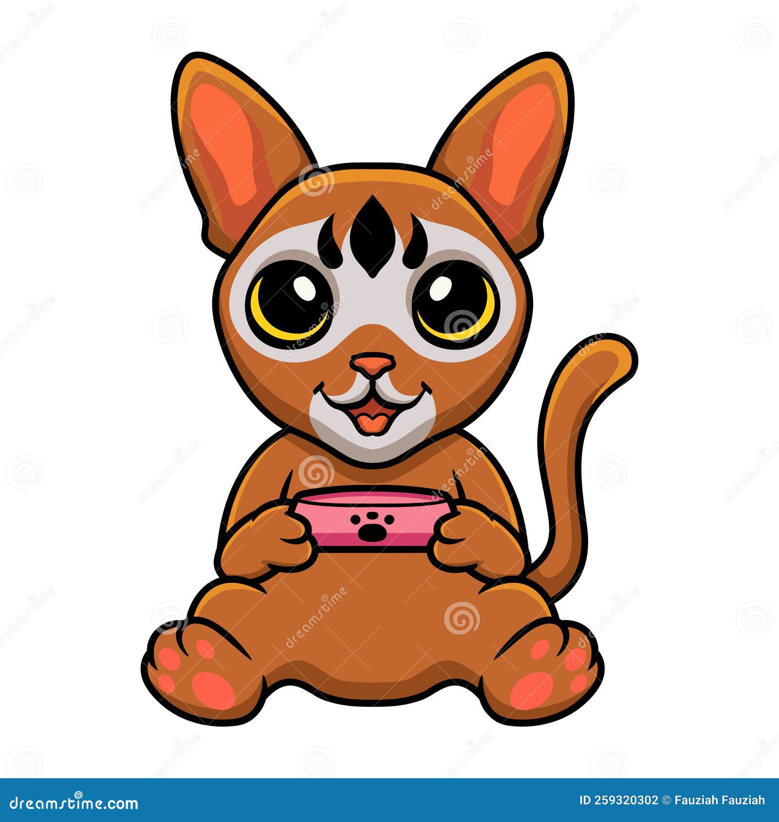 Cute Abyssinian Cat Cartoon Holding Food Bowl Stock Vector ...