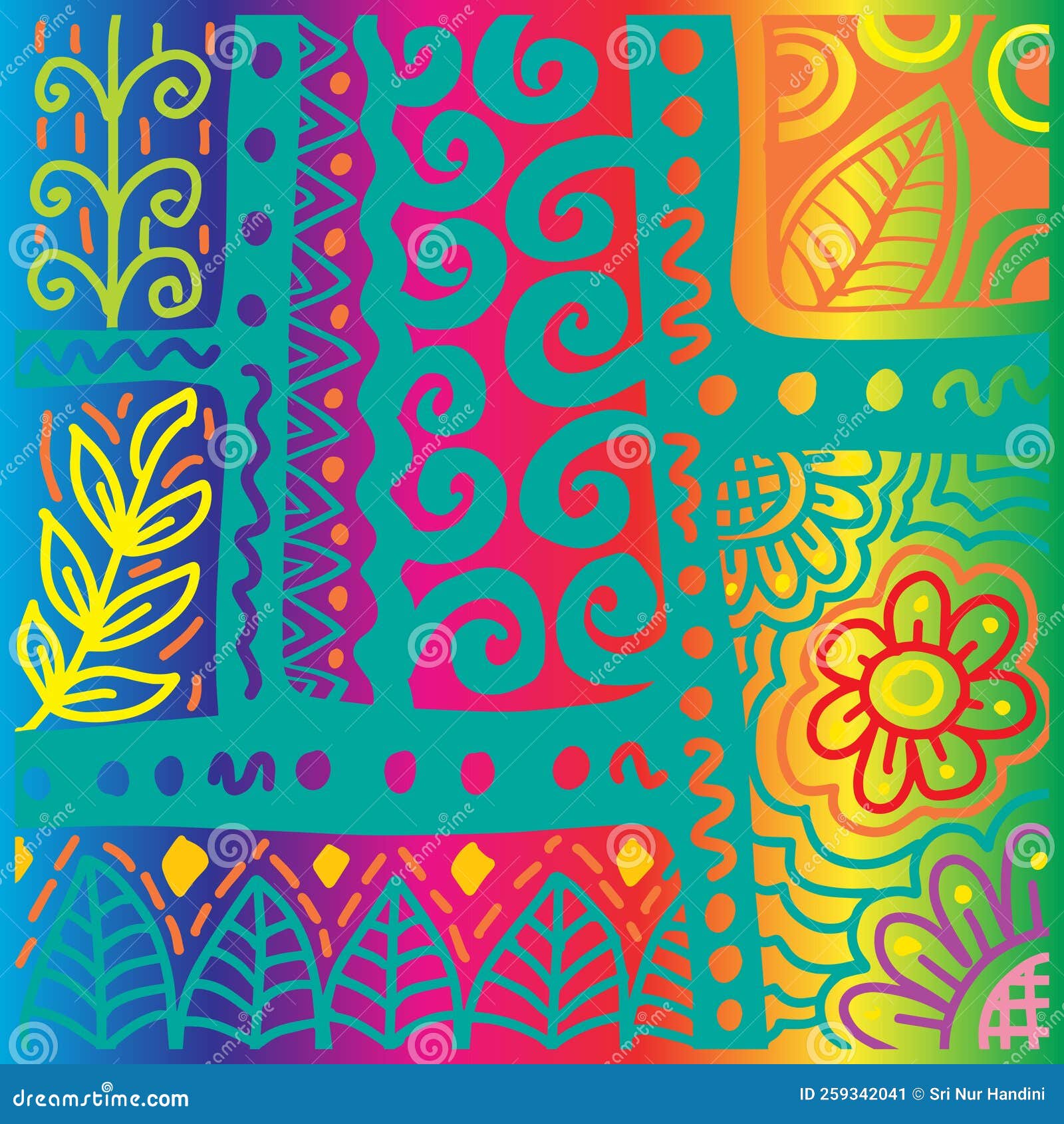 Doodle Abstract Floral Ornament Pattern Stock Illustration