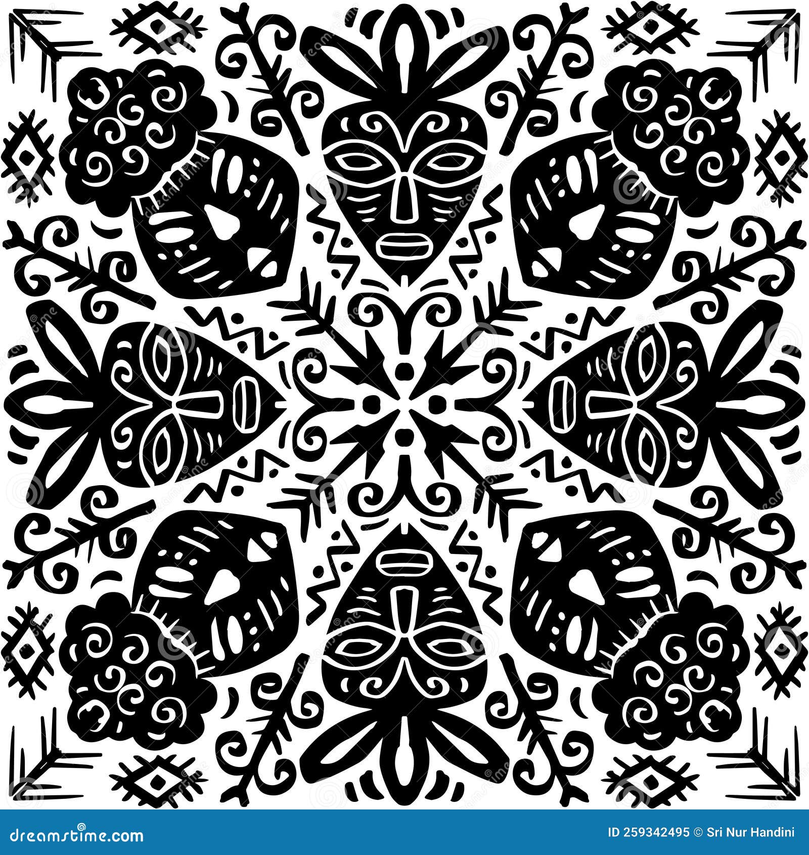 Ethnic Seamless Pattern. Tribal Style African Mask Stock Illustration ...