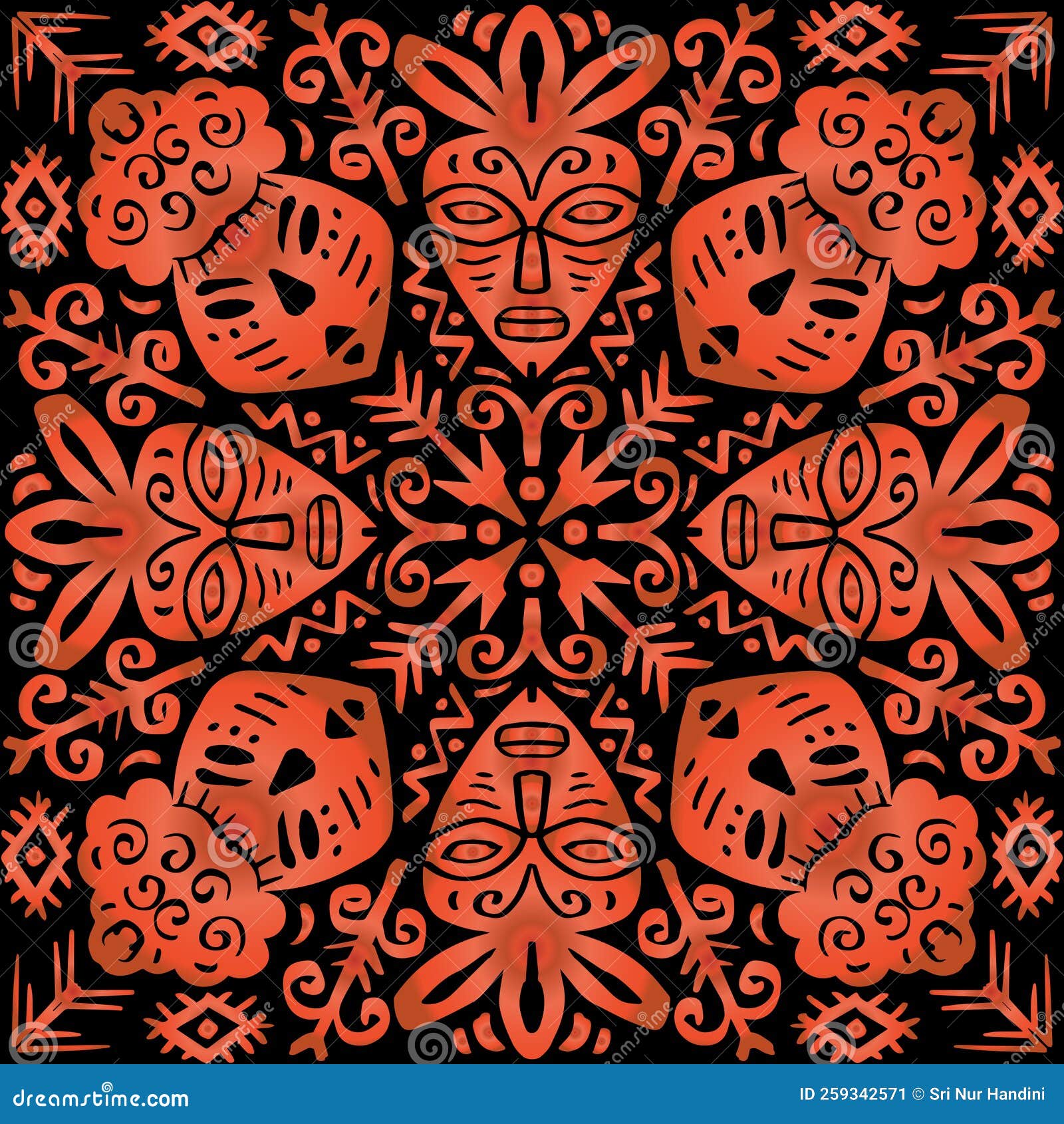 Ethnic Seamless Pattern. Tribal Style African Mask Stock Illustration ...