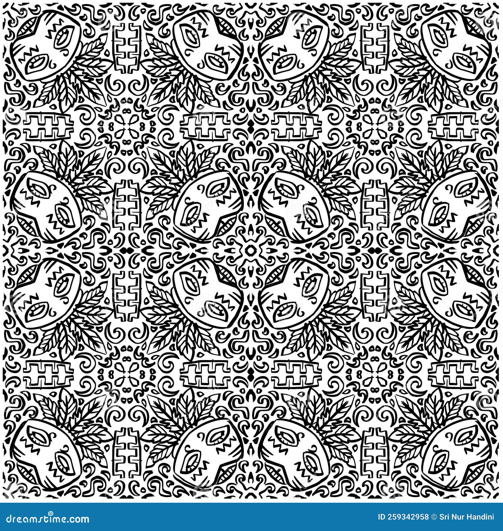 Ethnic Seamless Pattern. Tribal Style African Mask Stock Illustration ...
