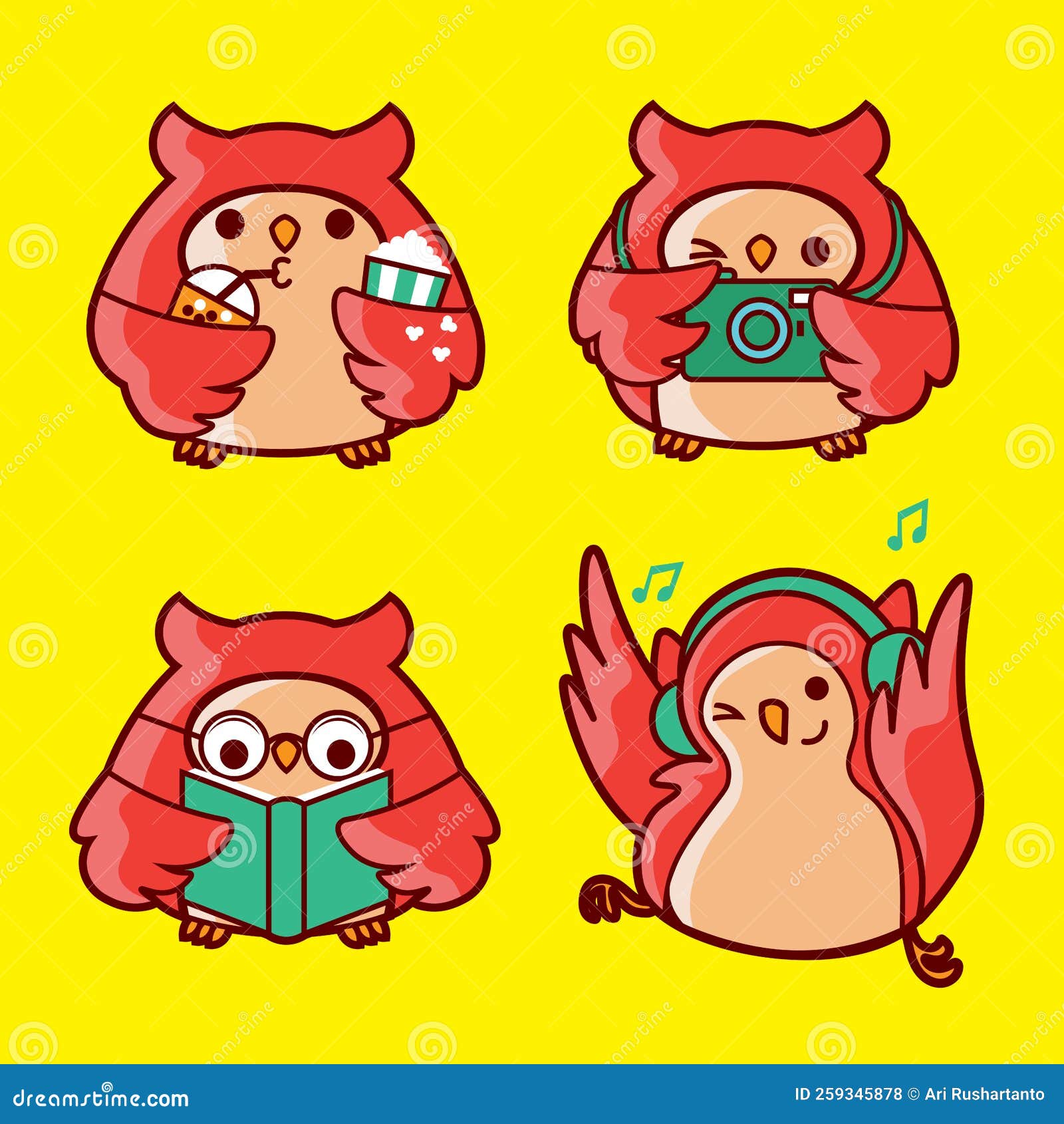 Cute Cartoon Owl in Different Character Activity Stock Vector ...
