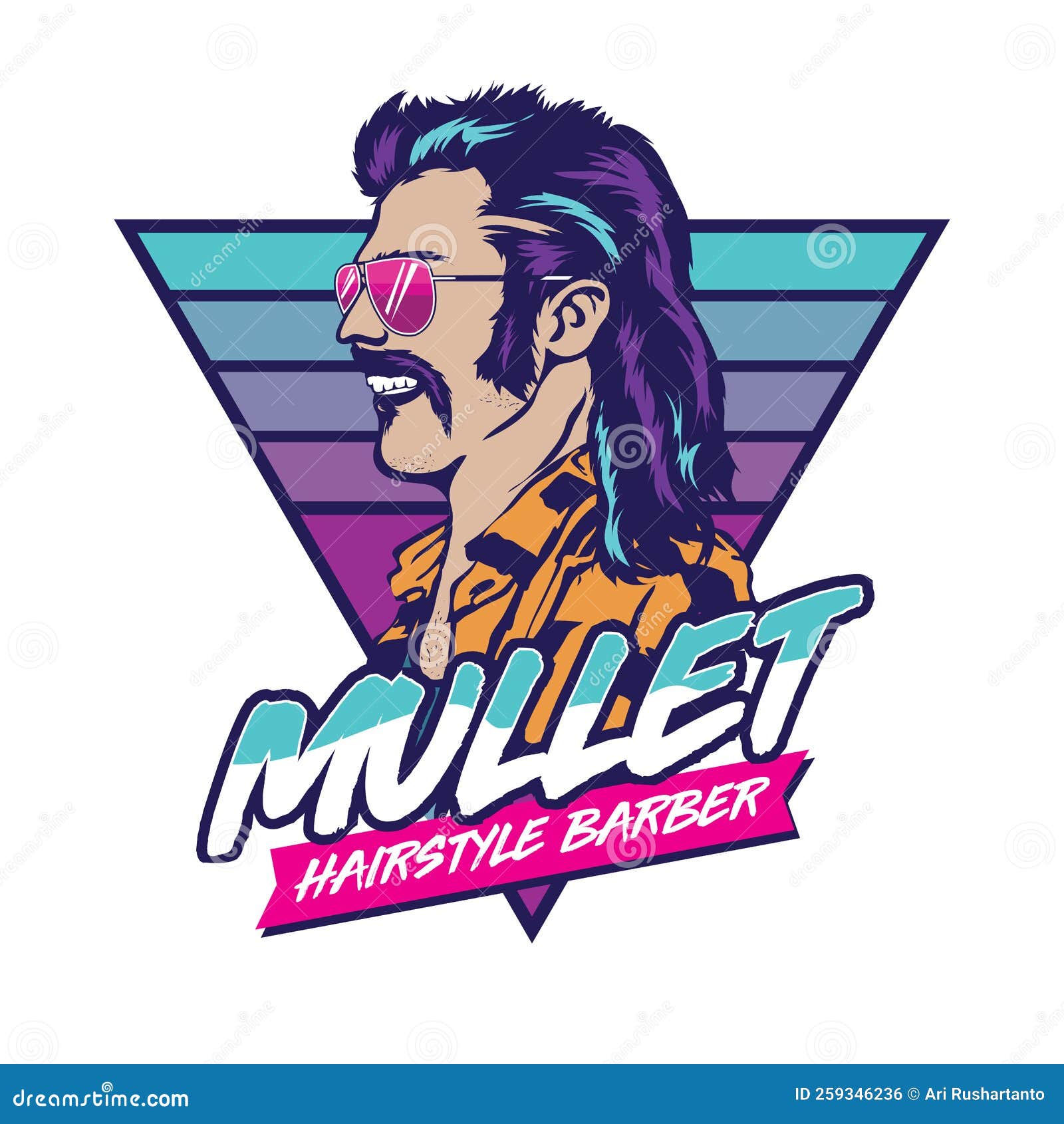 A Man with Mullet Hair Style and Red Neck Shirt in Retro Style Stock ...