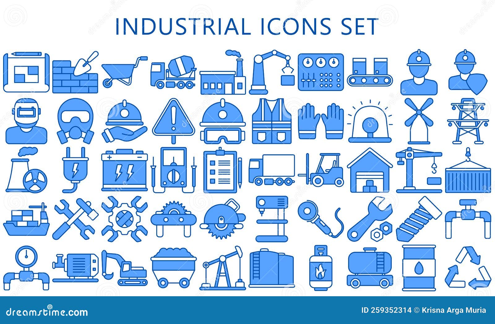 Industry and Manufacturing Blue Color Icons Set Stock Vector ...
