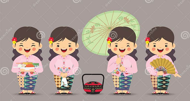Cartoon Peranakan Baba-nyonya Lady Stock Vector - Illustration of bakul ...