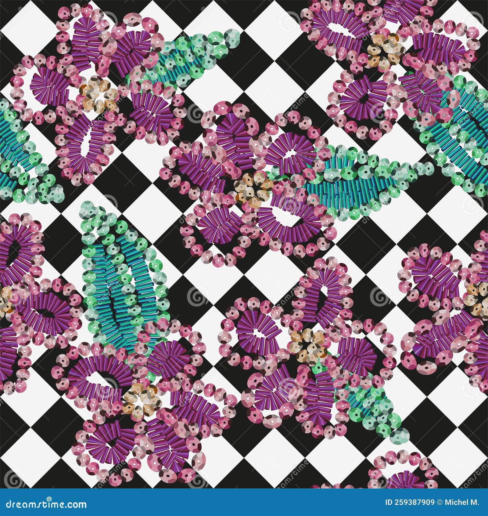 Cute Floral Elegant Sequin Vector Background Pattern Seamless Stock ...