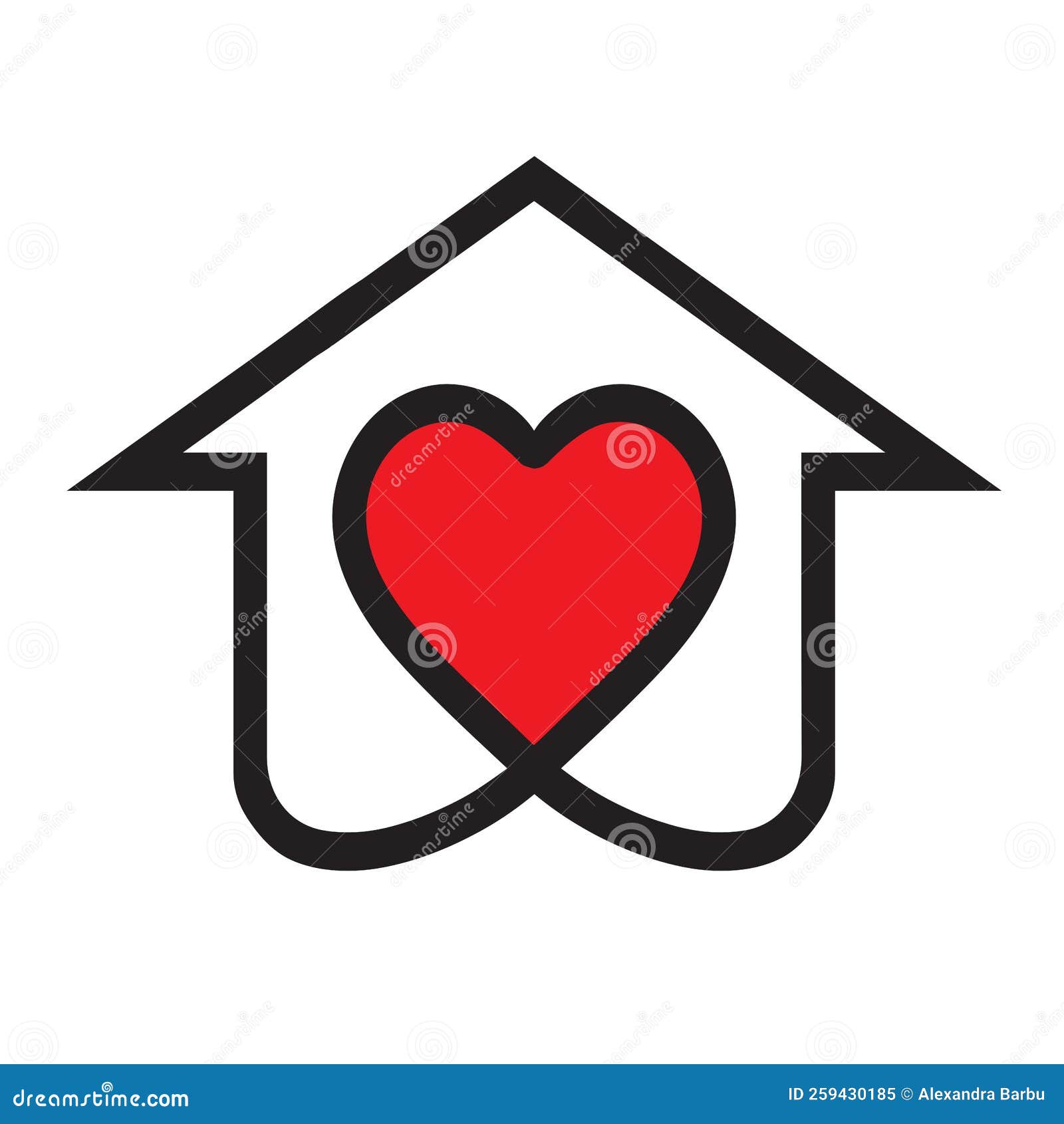 Red Heart House Logo, Printable Outline House Template Design, House ...