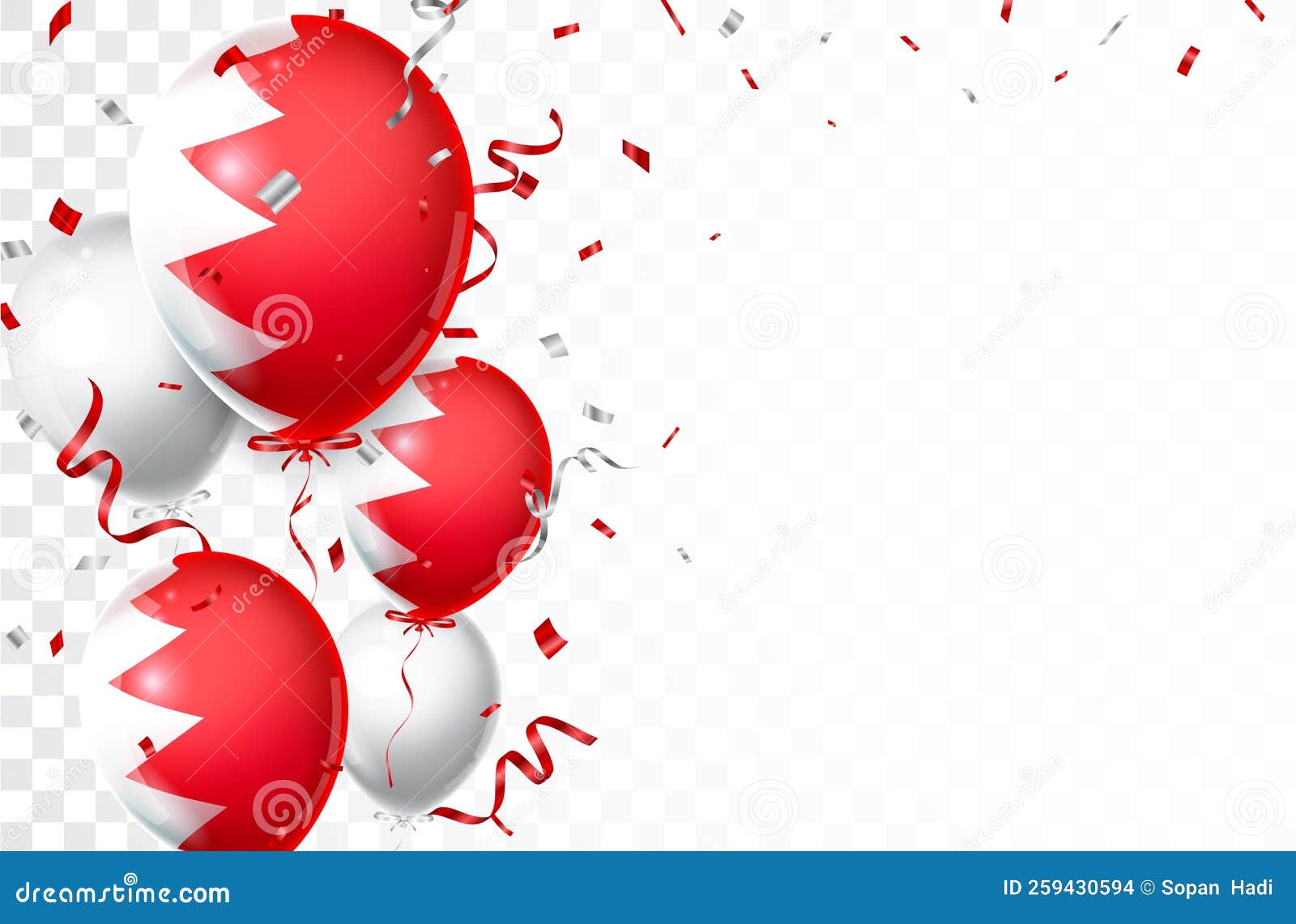 Happy Independence Day Bahrain with Flying Balloons and Ribbons Stock ...