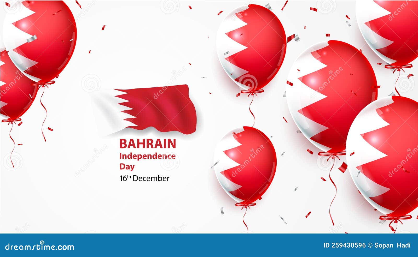 Happy Independence Day Bahrain with Flying Balloons and Ribbons Stock ...