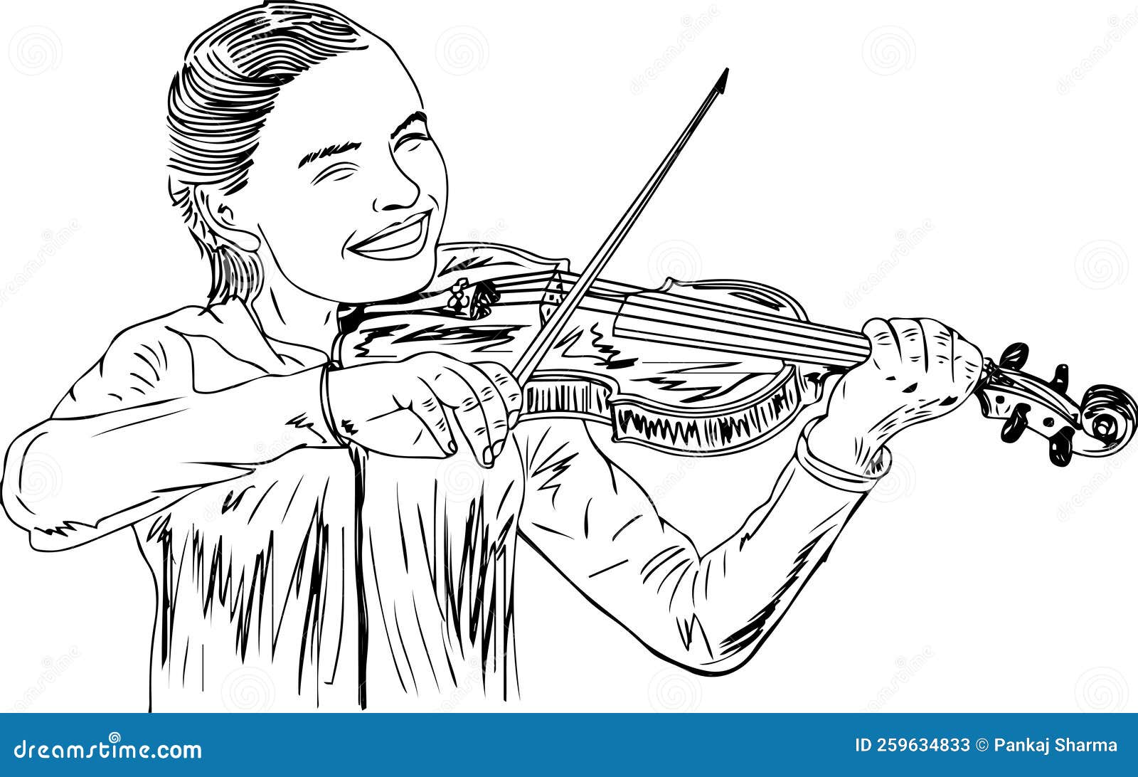 Young Girl Playing Violin Outline Vector Illustration, Happy Cute ...