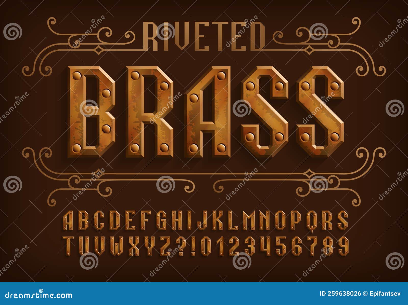 Riveted Alphabet Font. Steampunk Rusty Letters And Numbers. Cartoon ...
