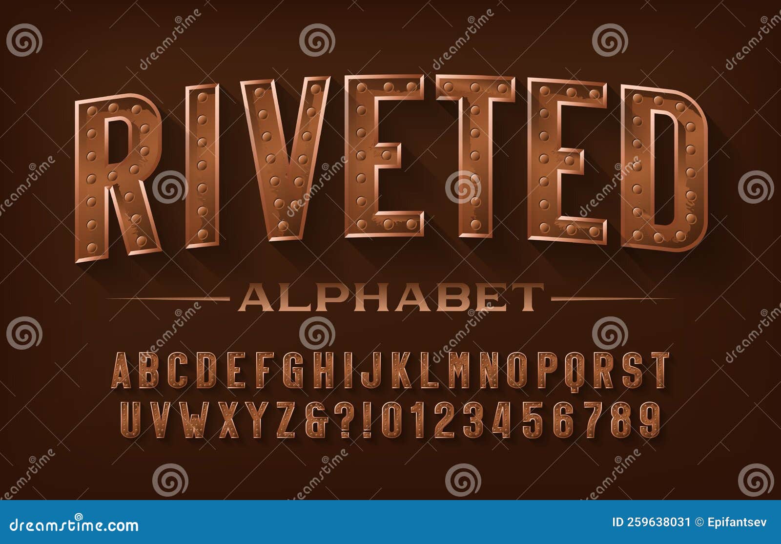Riveted Alphabet Font. Steampunk Rusty Letters and Numbers Stock Vector ...