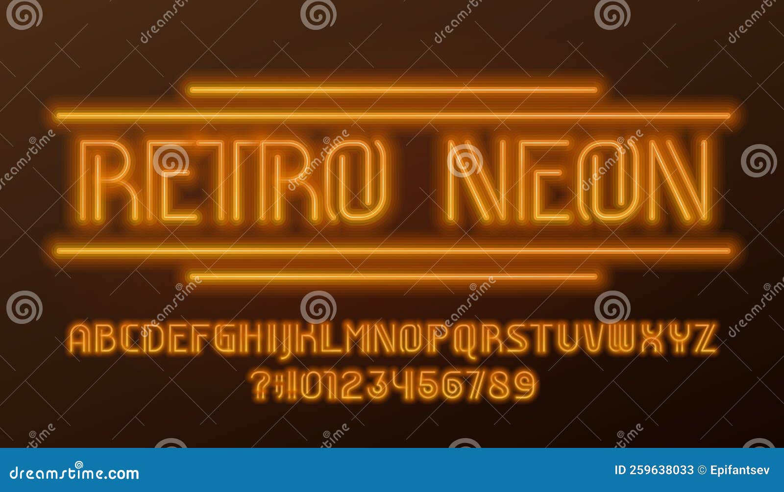 Retro Neon Alphabet Font. Art Deco Neon Letters and Numbers Stock ...