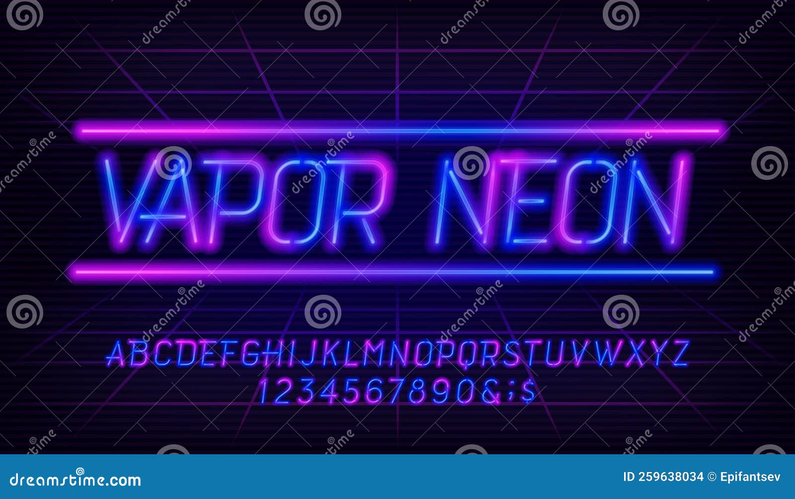 Vapor Neon Alphabet Font. Two Neon Colors Letters and Numbers Stock ...