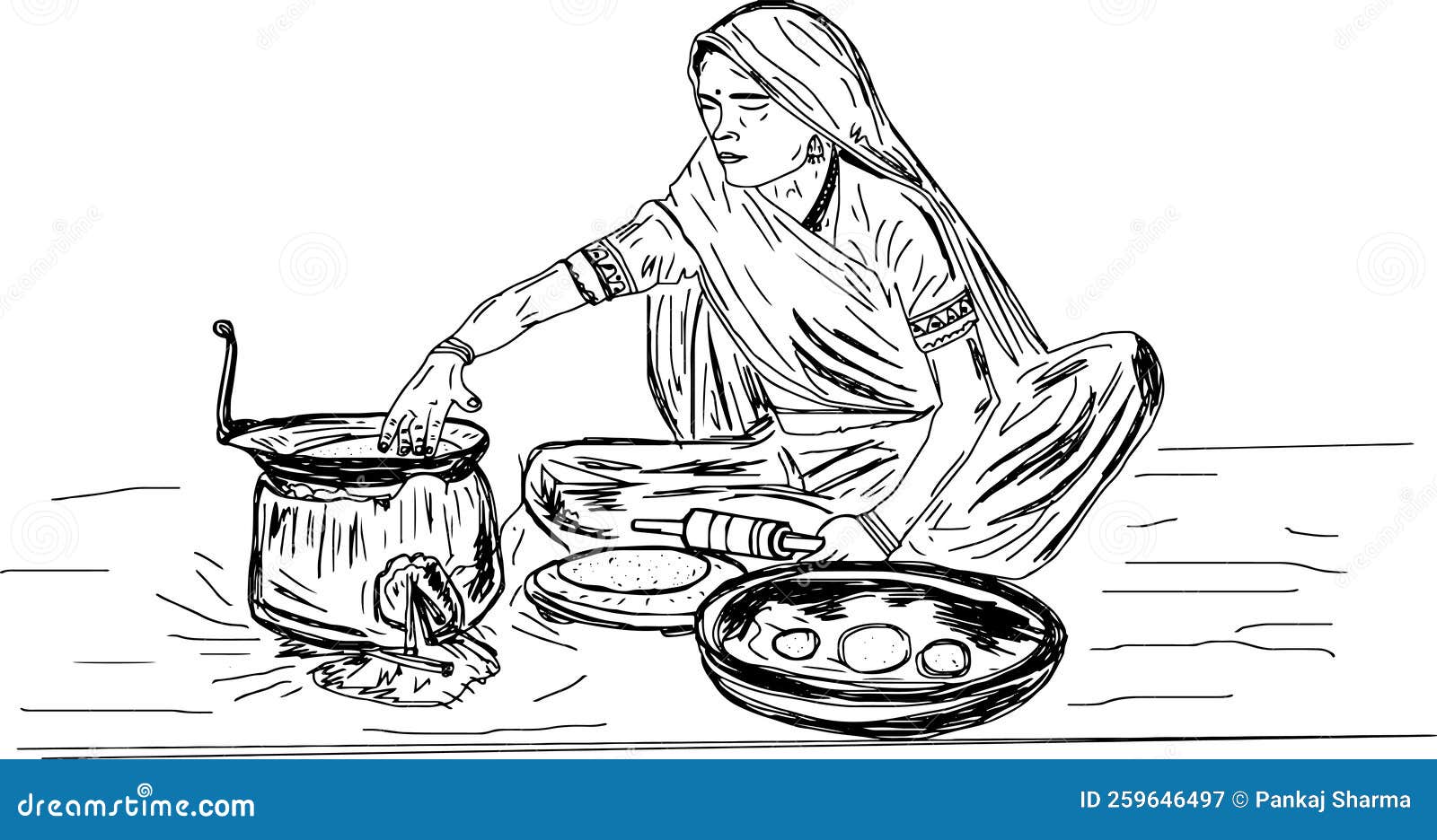 Indian Village Woman Making Food in Ancient or Old Kitchen, Stock ...