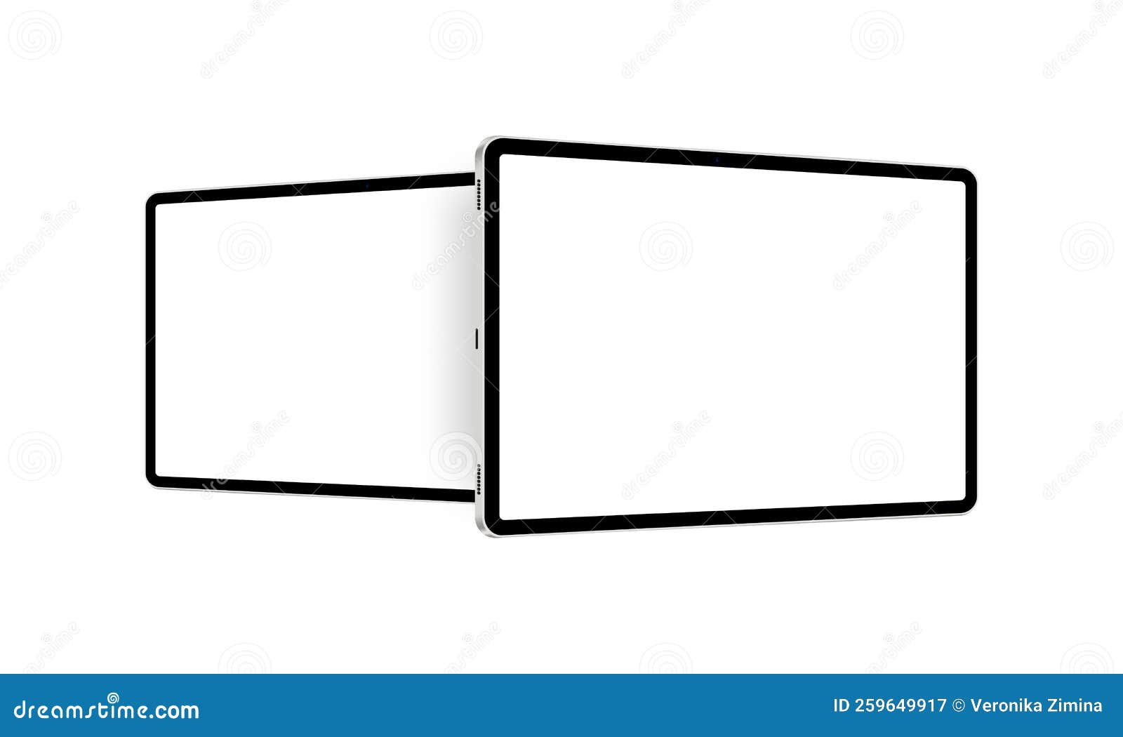 Tablets Mockups with Blank Horizontal Screens, Side Perspective View ...