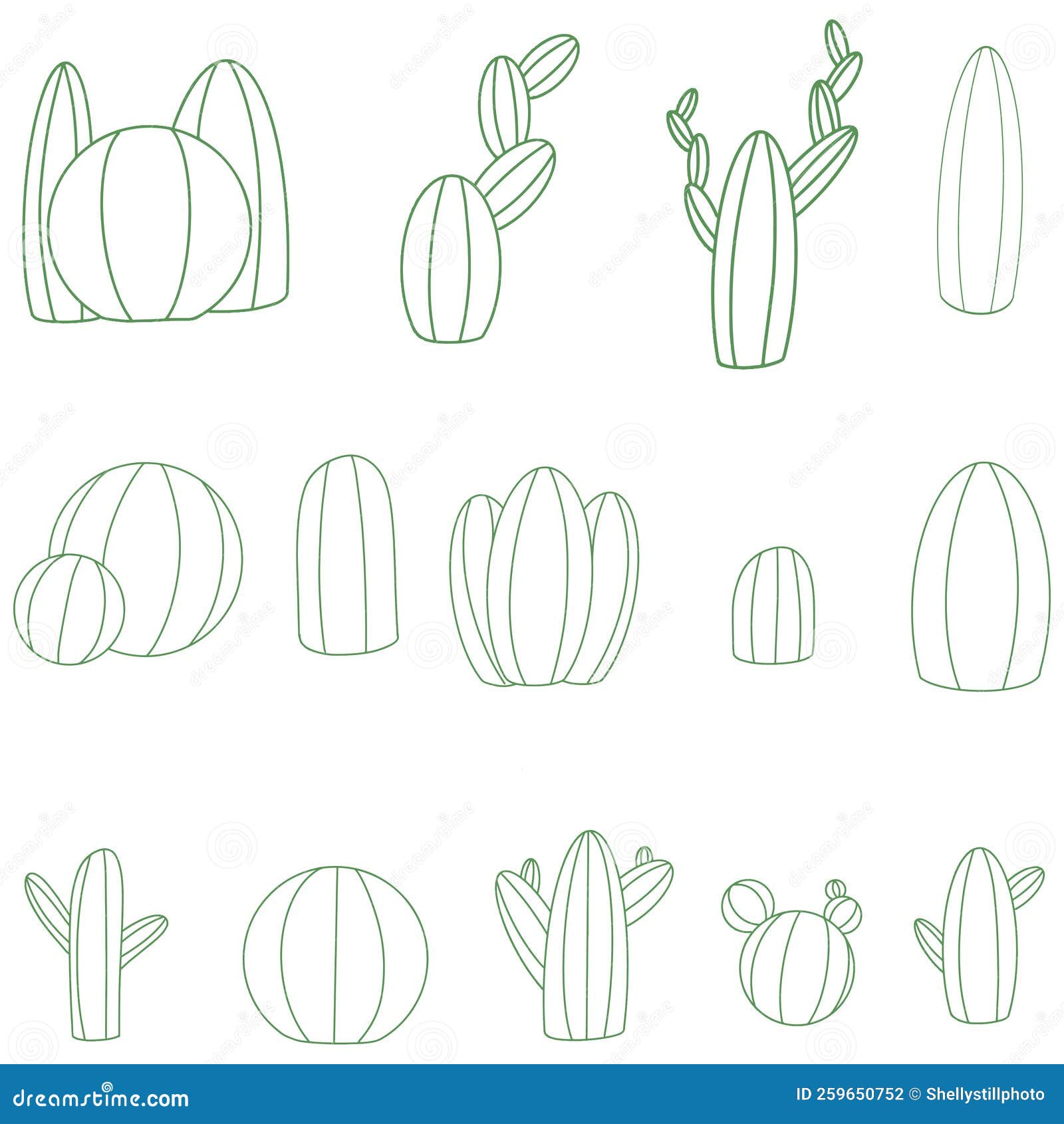 Line Art Style Cactus or Cacti Illustration Collection for Logos and ...