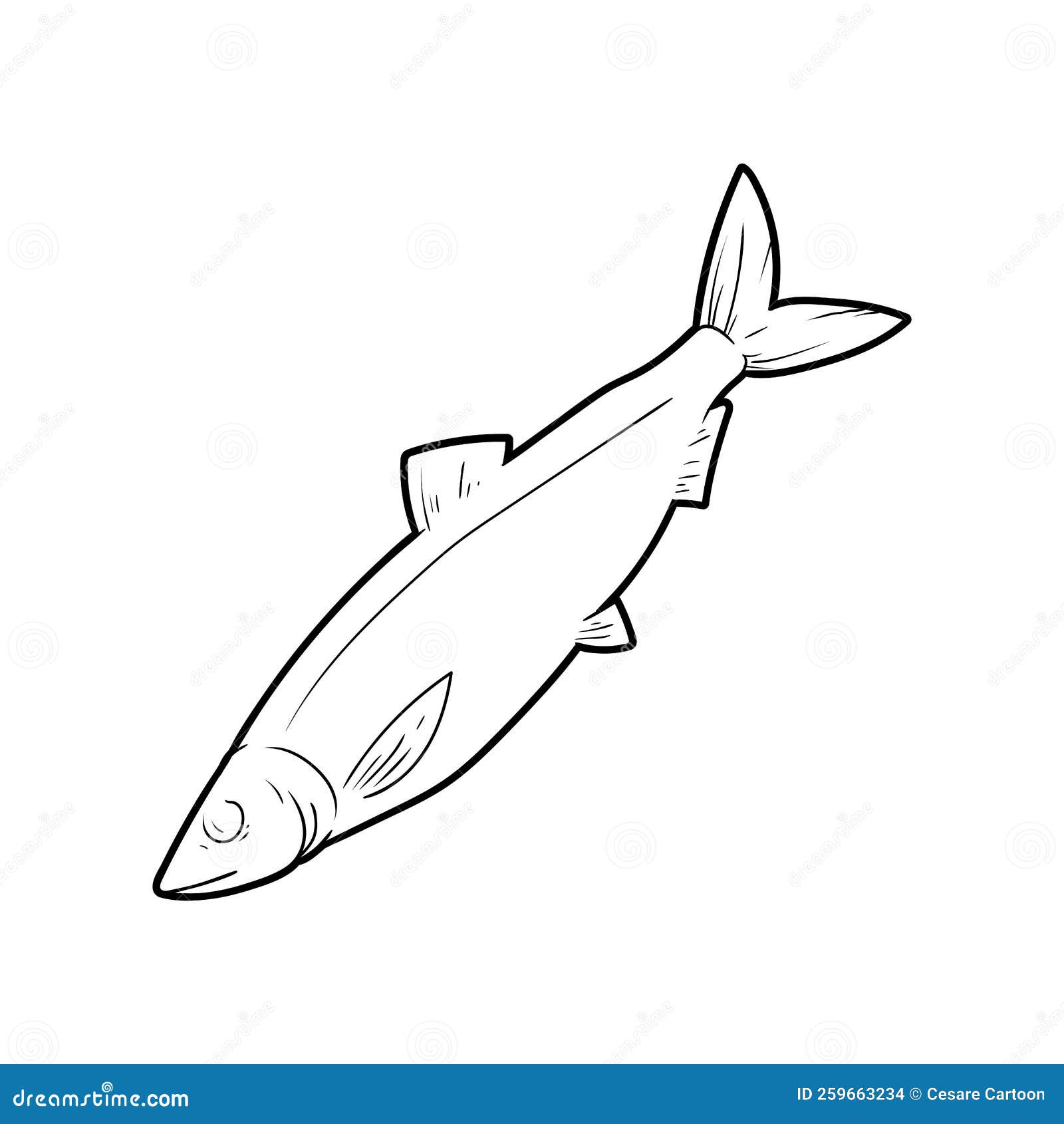 Hand drawing cartoon fish stock vector. Illustration of vector - 259663234