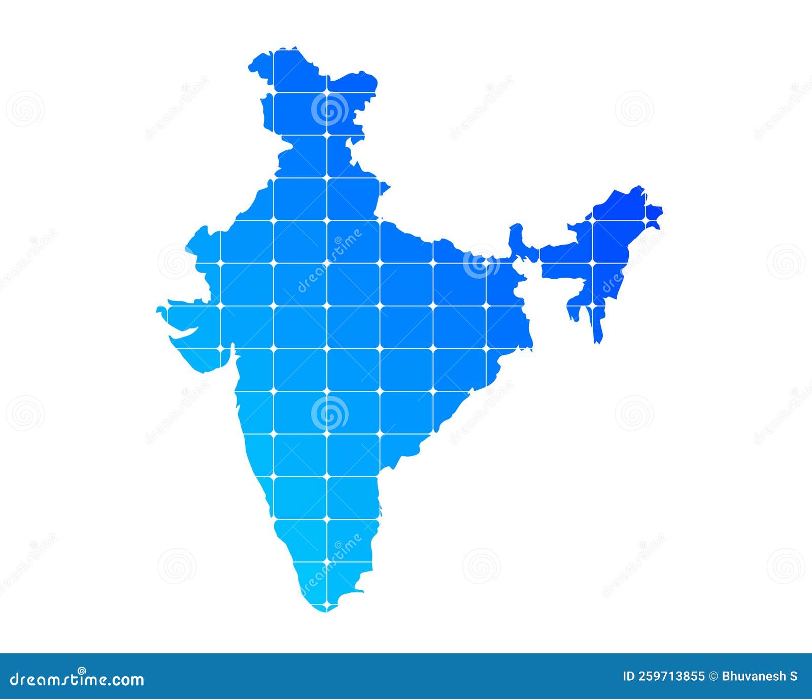 Colourful Blue Gradient Bricks Texture Map of Country India Isolated on ...