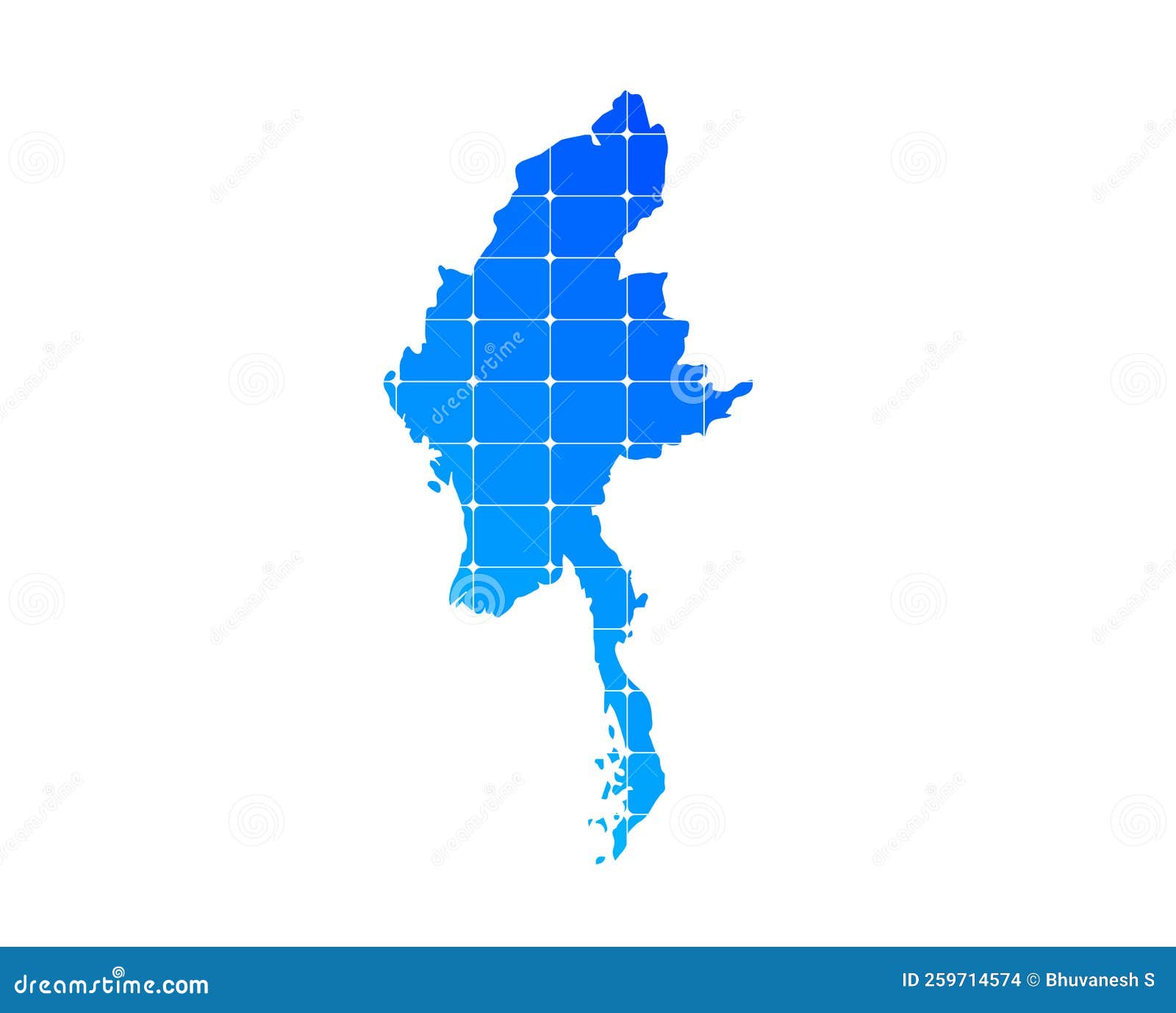 Colourful Blue Gradient Bricks Texture Map of Country Myanmar Isolated ...