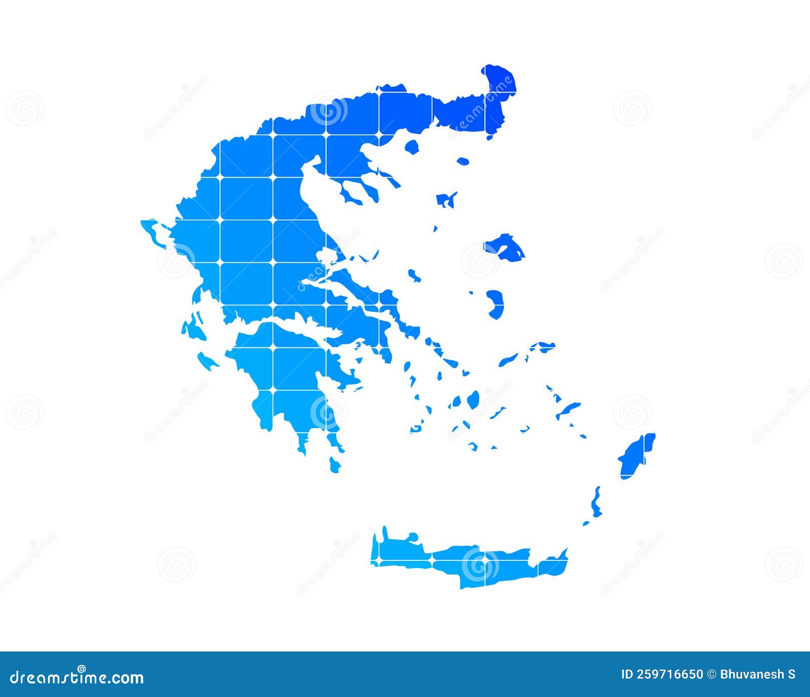 Colorful Blue Gradient Bricks Texture Map of Country Greece Isolated on ...