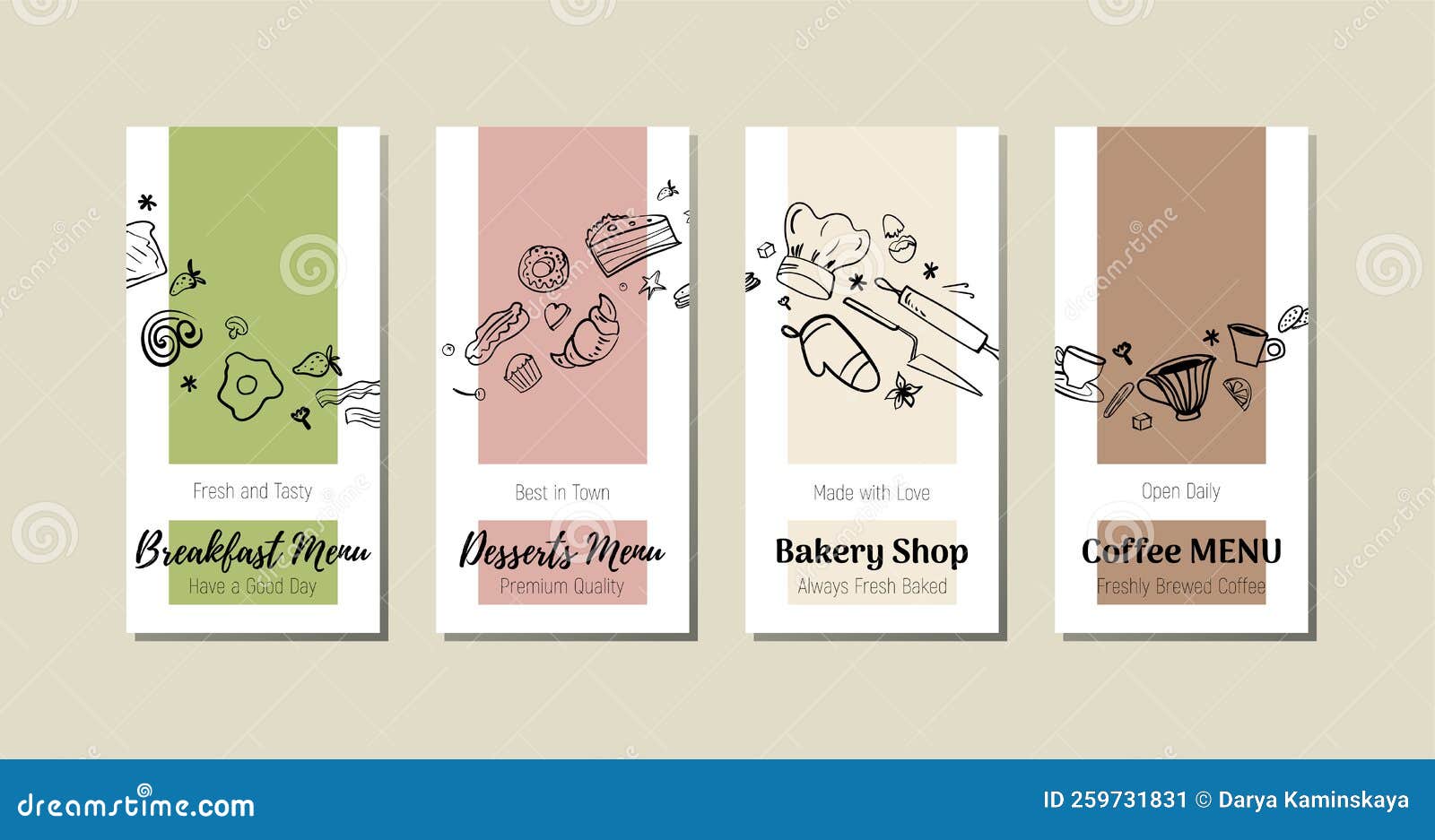 Set of Banners for Breakfast Menu, Desserts Menu, Bakery Shop and ...