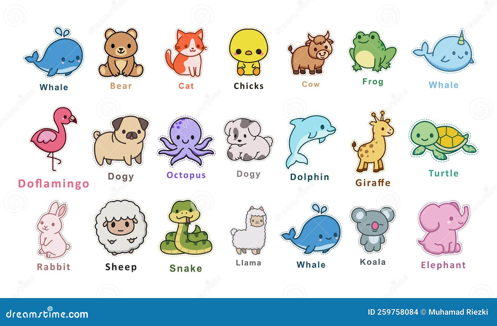 20 Cute Animal Baby Cartoons, Cartoon Style Illustration Vectors for ...