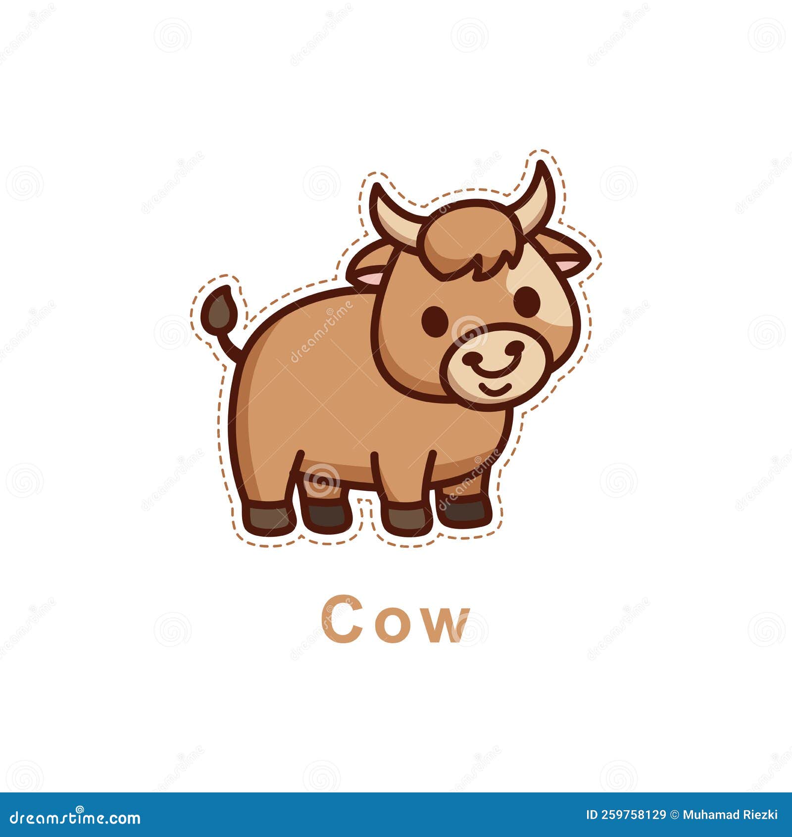 Cartoon Cute Brown Cow, Funny Baby Cow Vector Illustration Stock Vector ...