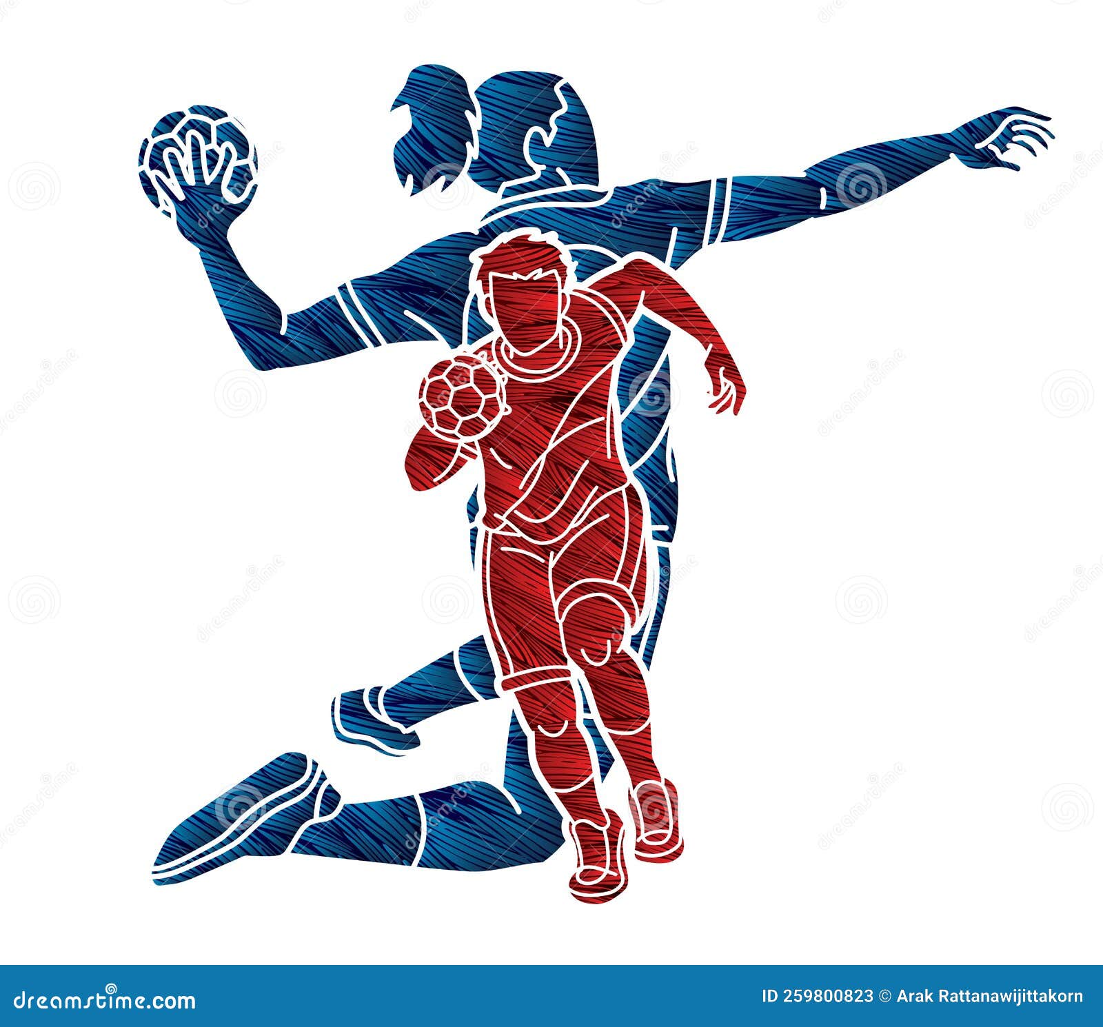Group of Handball Players Male and Female Action Together Cartoon Sport ...