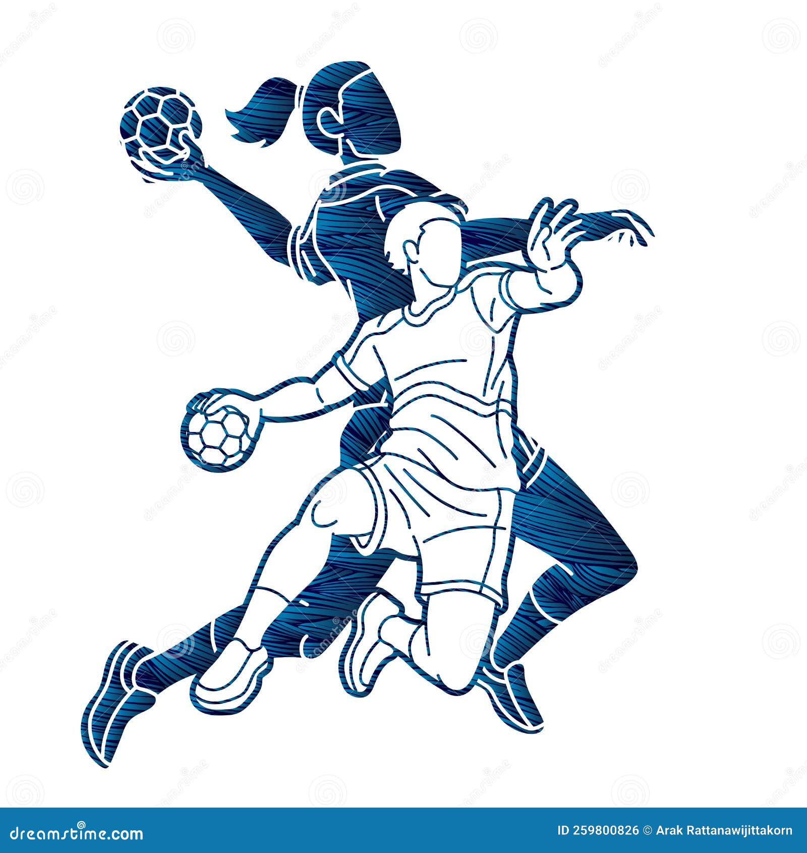 Group of Handball Players Male and Female Action Together Cartoon Sport ...