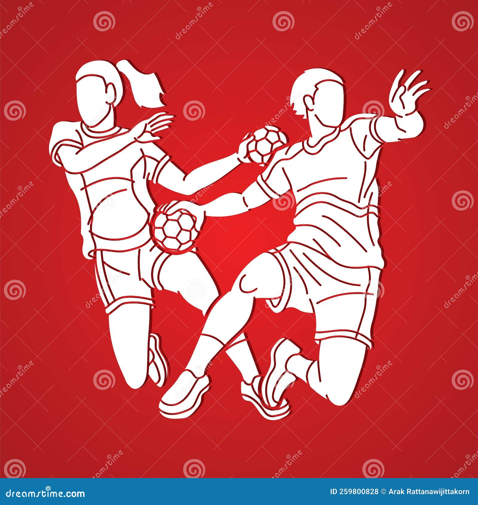 Group of Handball Players Male and Female Action Together Cartoon Sport ...