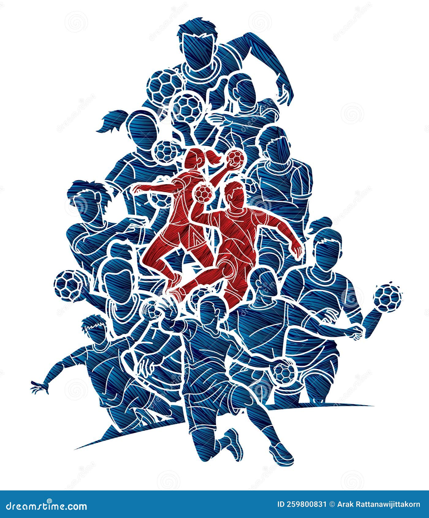 Group of Handball Players Male and Female Action Together Cartoon Sport ...