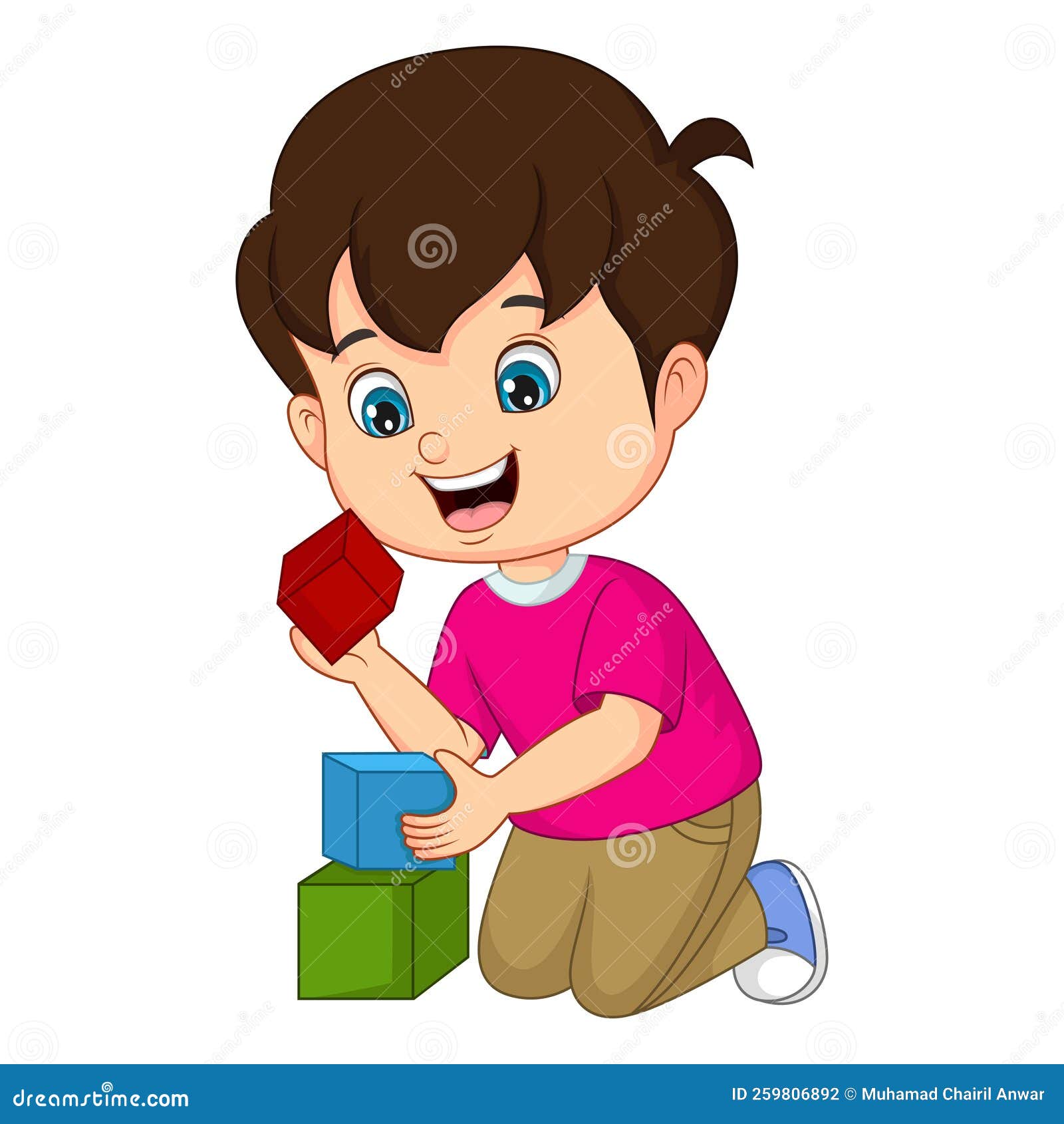 Cute Little Boy Playing with Building Blocks Stock Vector ...