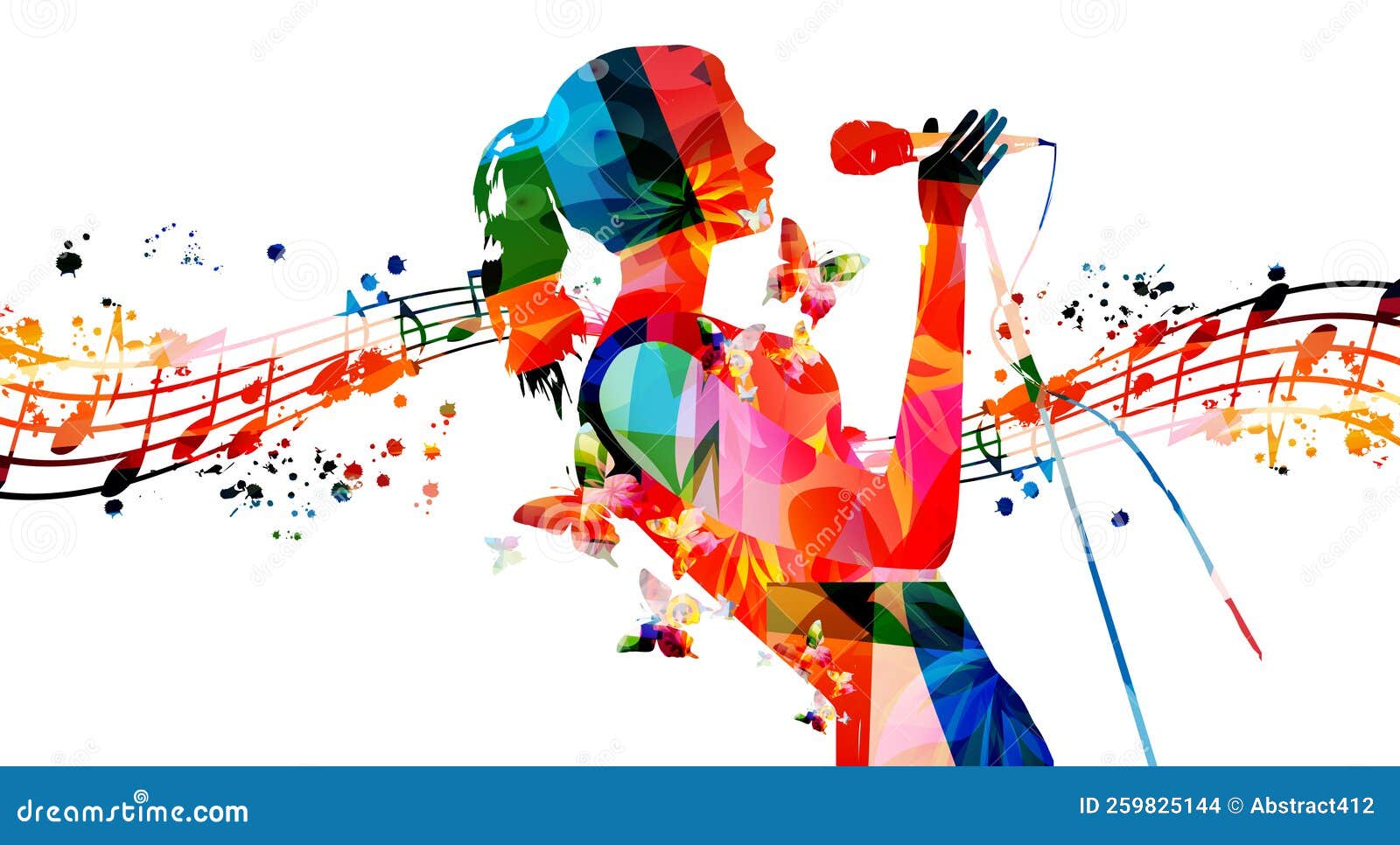 Female Singer Singing To Microphone in Intense Colors. Performer with ...