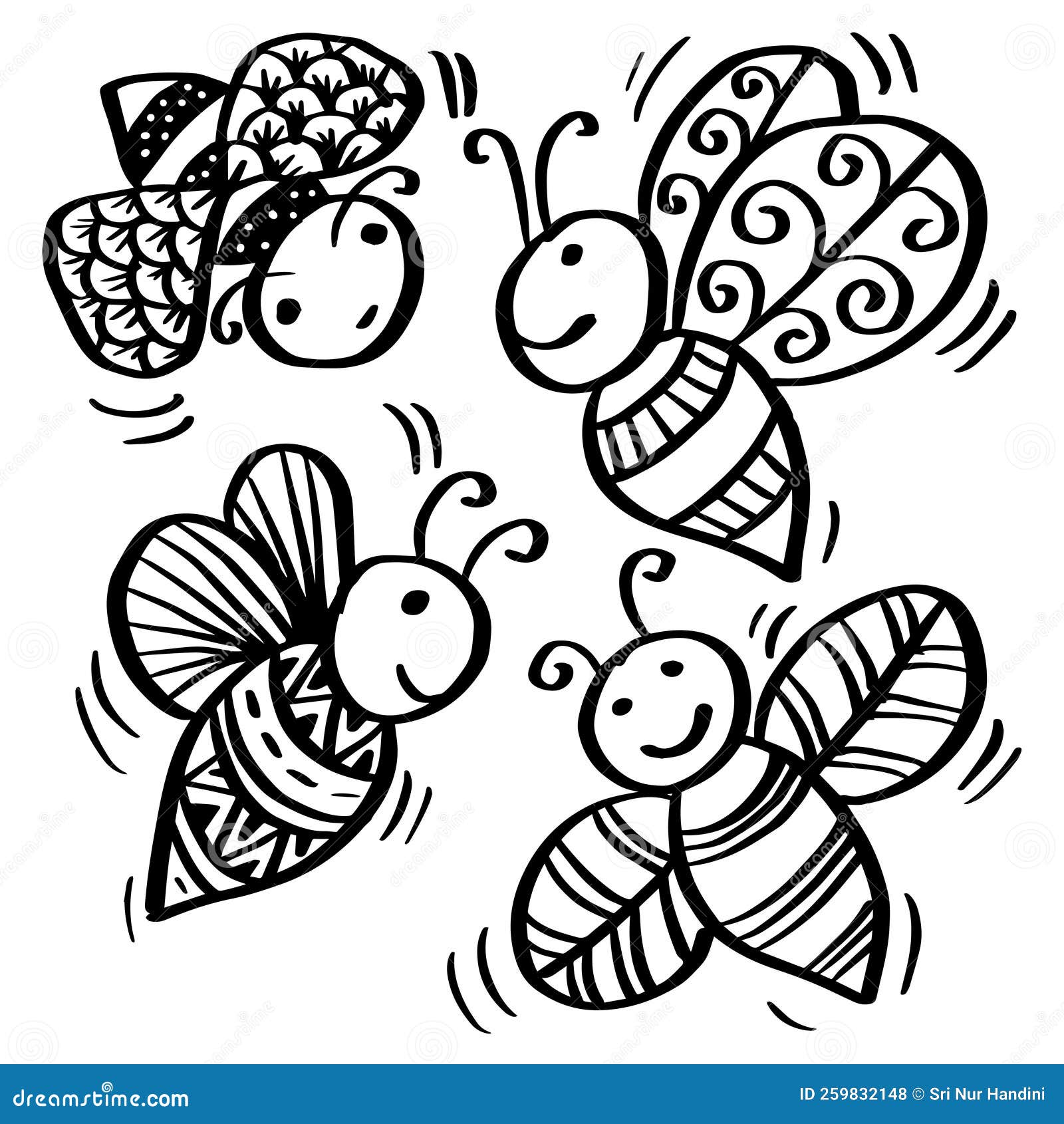 Cartoon Zentangle Bee Hand Drawing Illustration. Stock Illustration ...