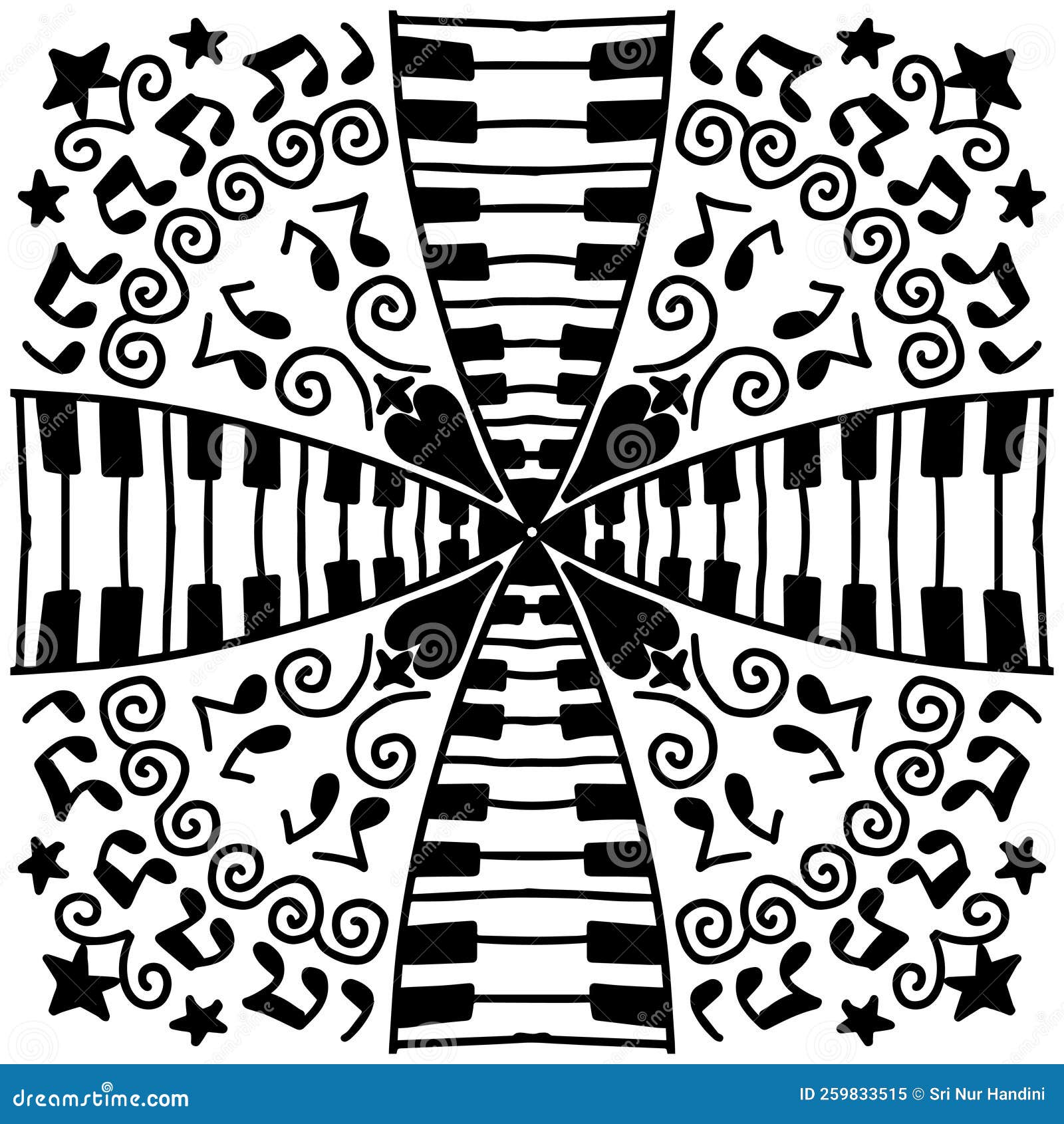 Hand Drawn Mandala Music Pattern Background Stock Illustration ...