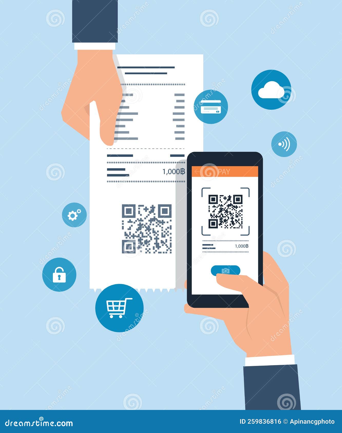 Business Flat Vector Design Online Payment by Mobile Scan QR Code ...