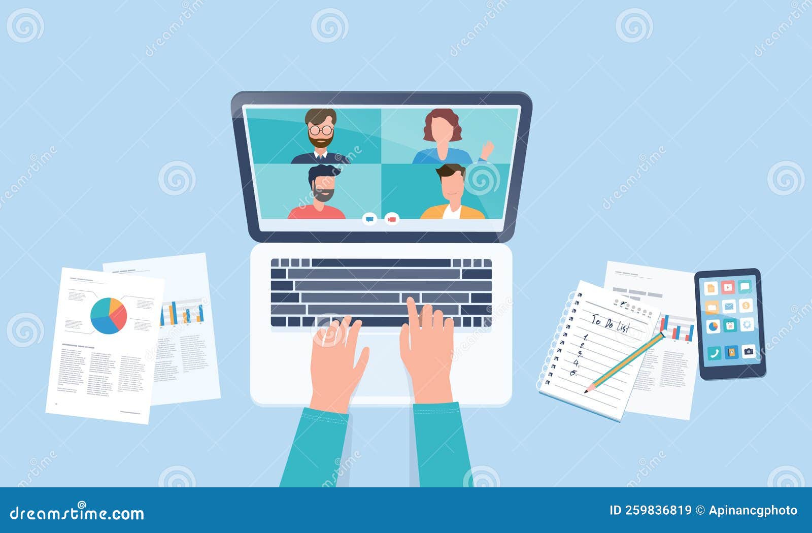 Flat Vector Design Smart Working on Laptop Concept Business Team ...