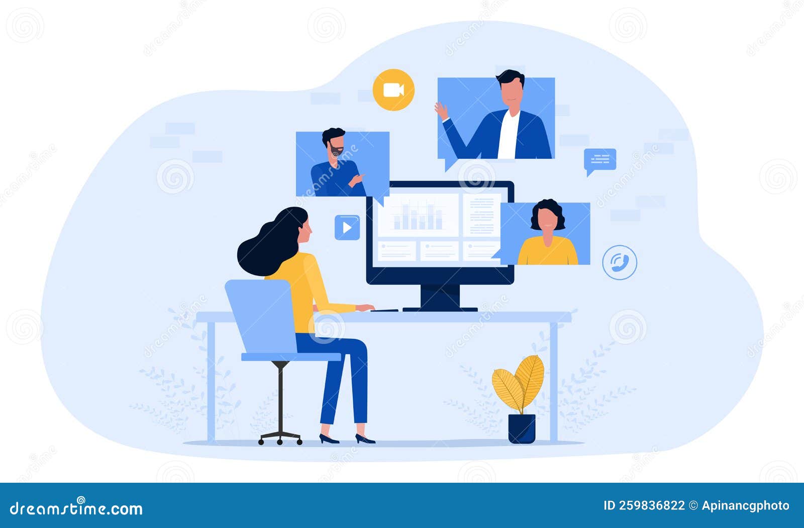 Vector Business Smart Working with Online Video Conference Meeting ...
